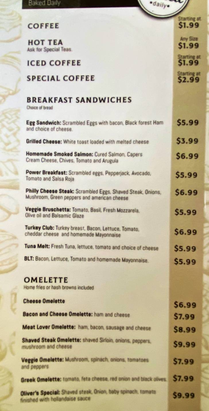 Menu at Oliver’s Café restaurant, Leominster