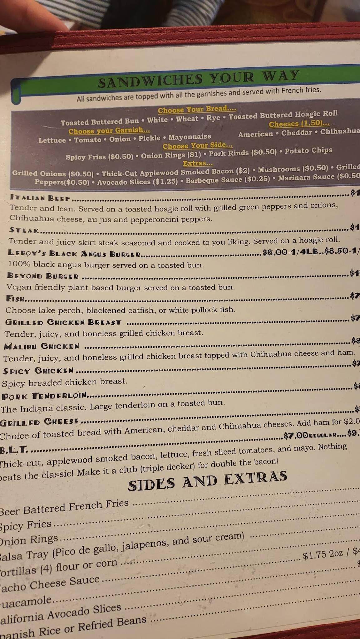 Menu at Leroy's "Hot Stuff" pub & bar, Porter