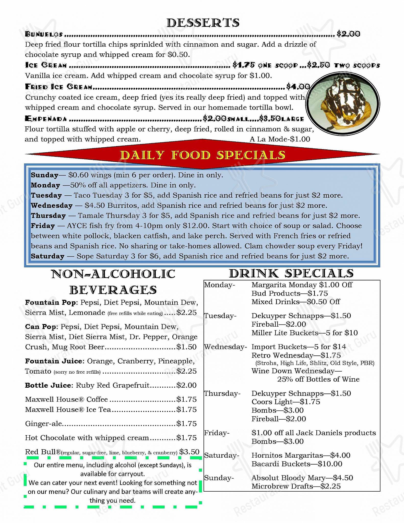 Menu at Leroy's "Hot Stuff" pub & bar, Porter
