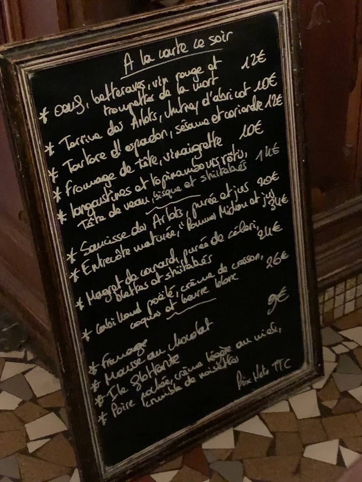 Menu at Les Arlots restaurant, Paris, 136 Rue du Faubourg Poissonnière