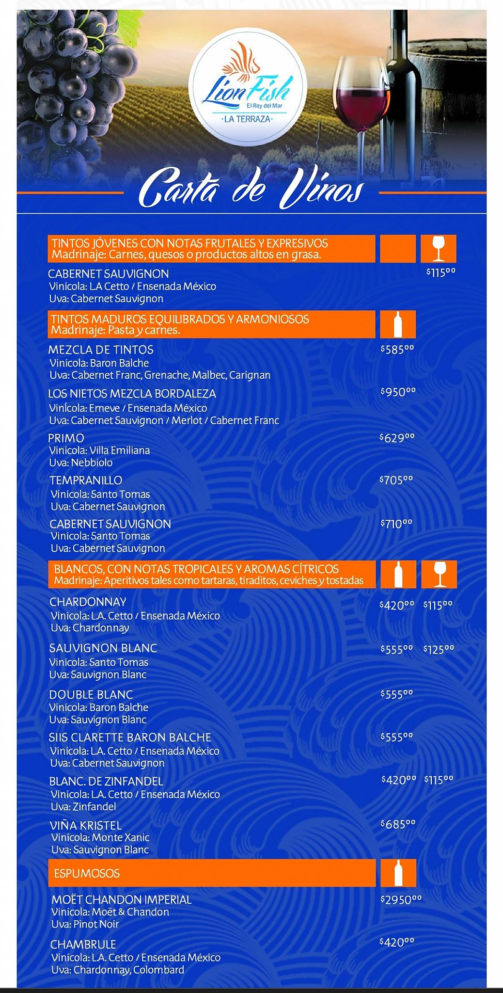 Carta del restaurante Lion Fish - La Terraza, Tijuana, P.º del Río 6672-C