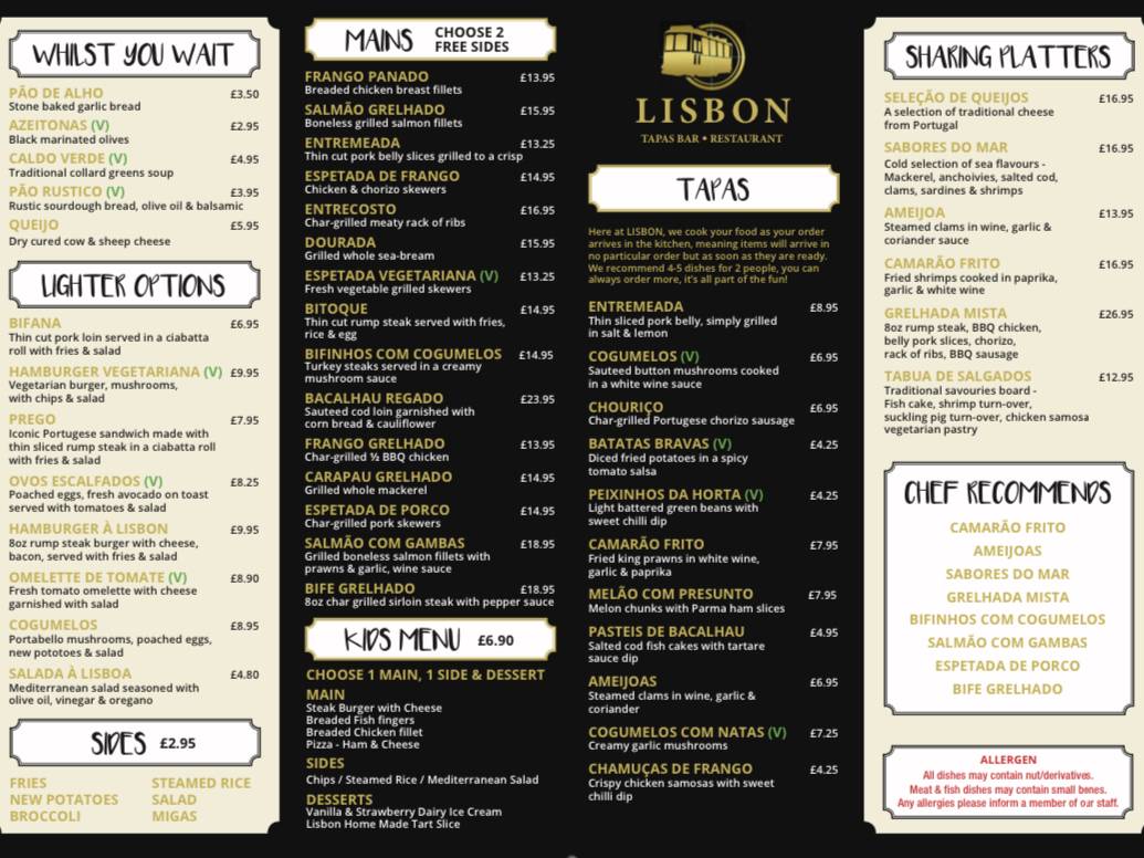 Menu at Lisbon Tapas Restaurant, Wrexham