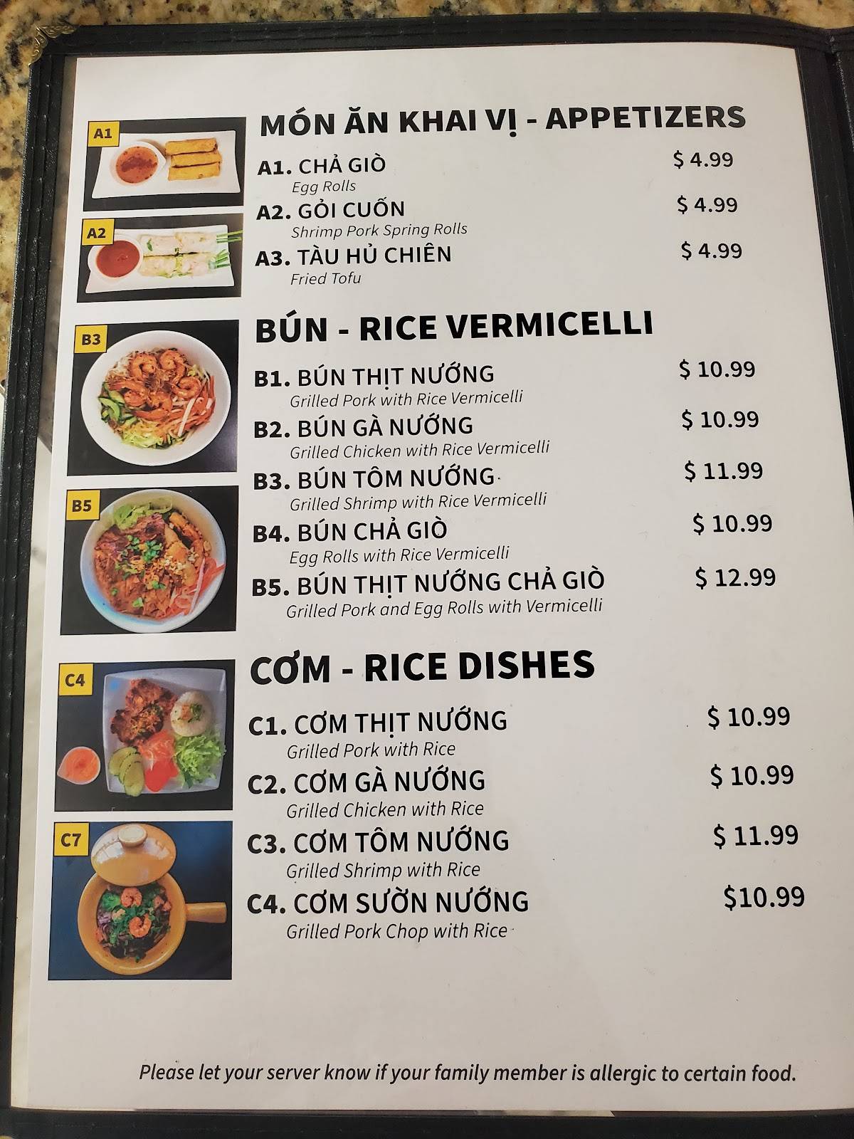 Menu at Little Saigon Bistro restaurant, Sarasota