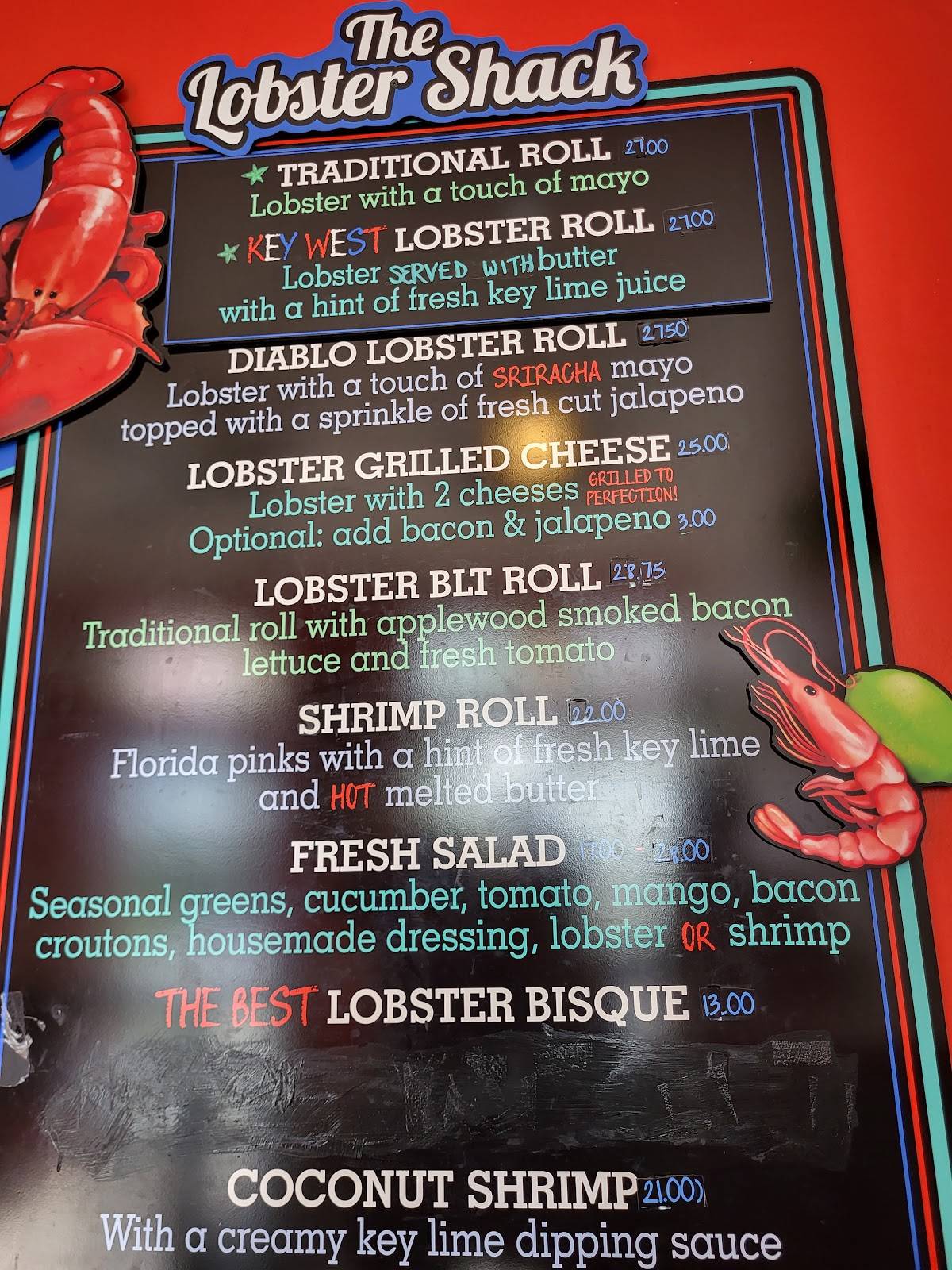 Menu at Lobster Shack Key West restaurant, Key West, 507 South St