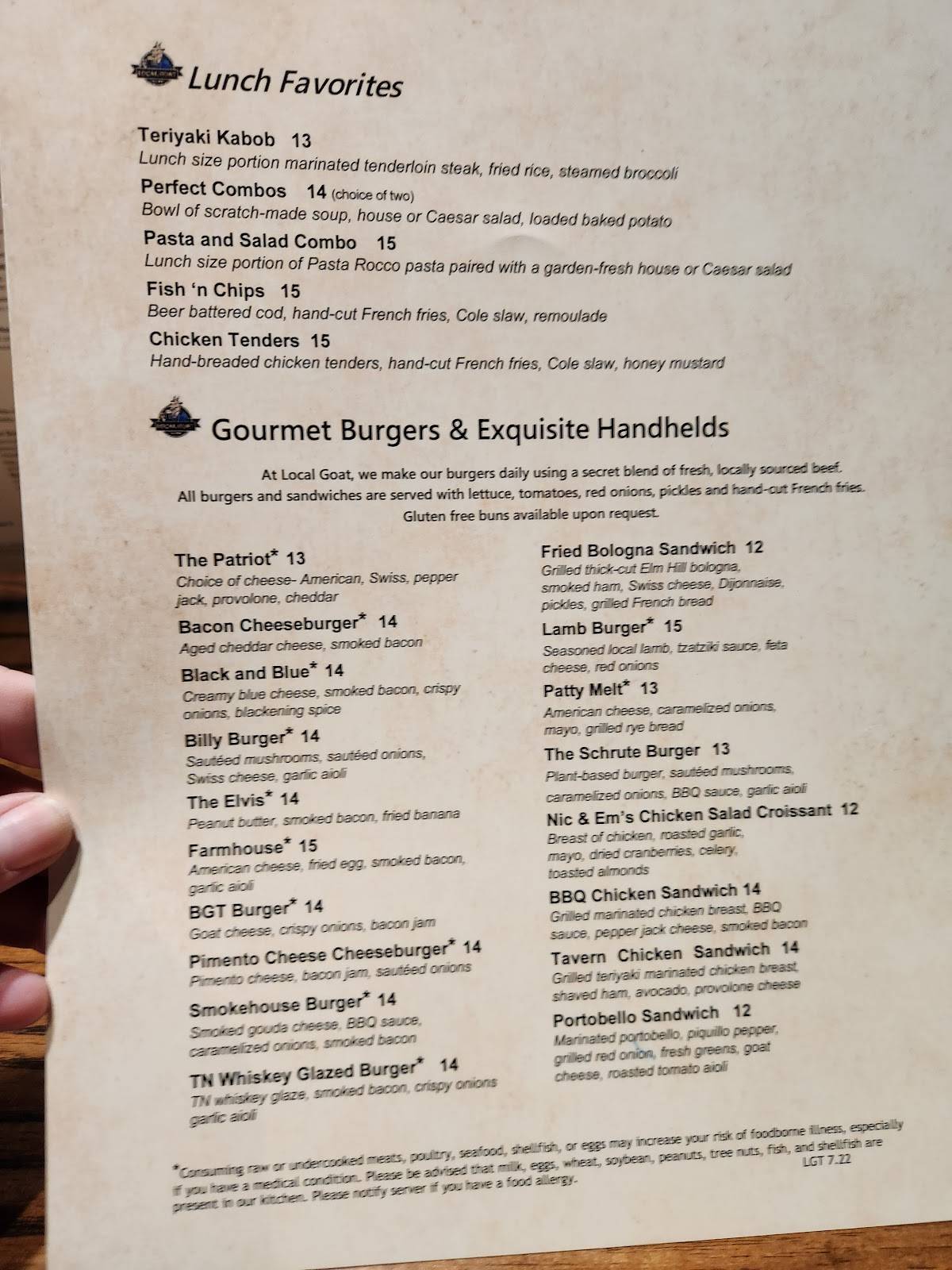 Menu at Local Goat - New American Restaurant Pigeon Forge, Pigeon Forge