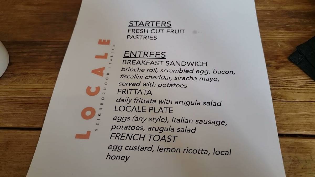 Menu at Locale Neighborhood Italian Restaurant, Tucson