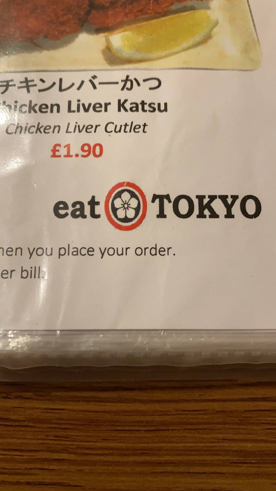 Menu at Eat Tokyo restaurant, London, 50 Red Lion St