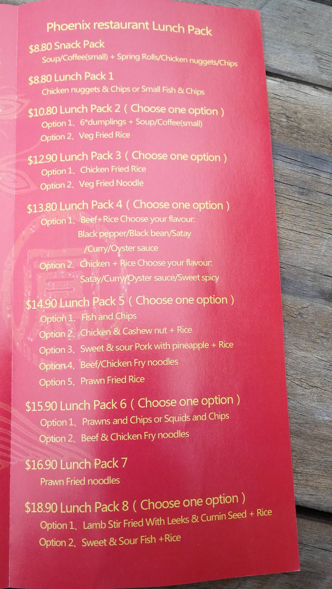 Menu at Phoenix Restaurant, Snug