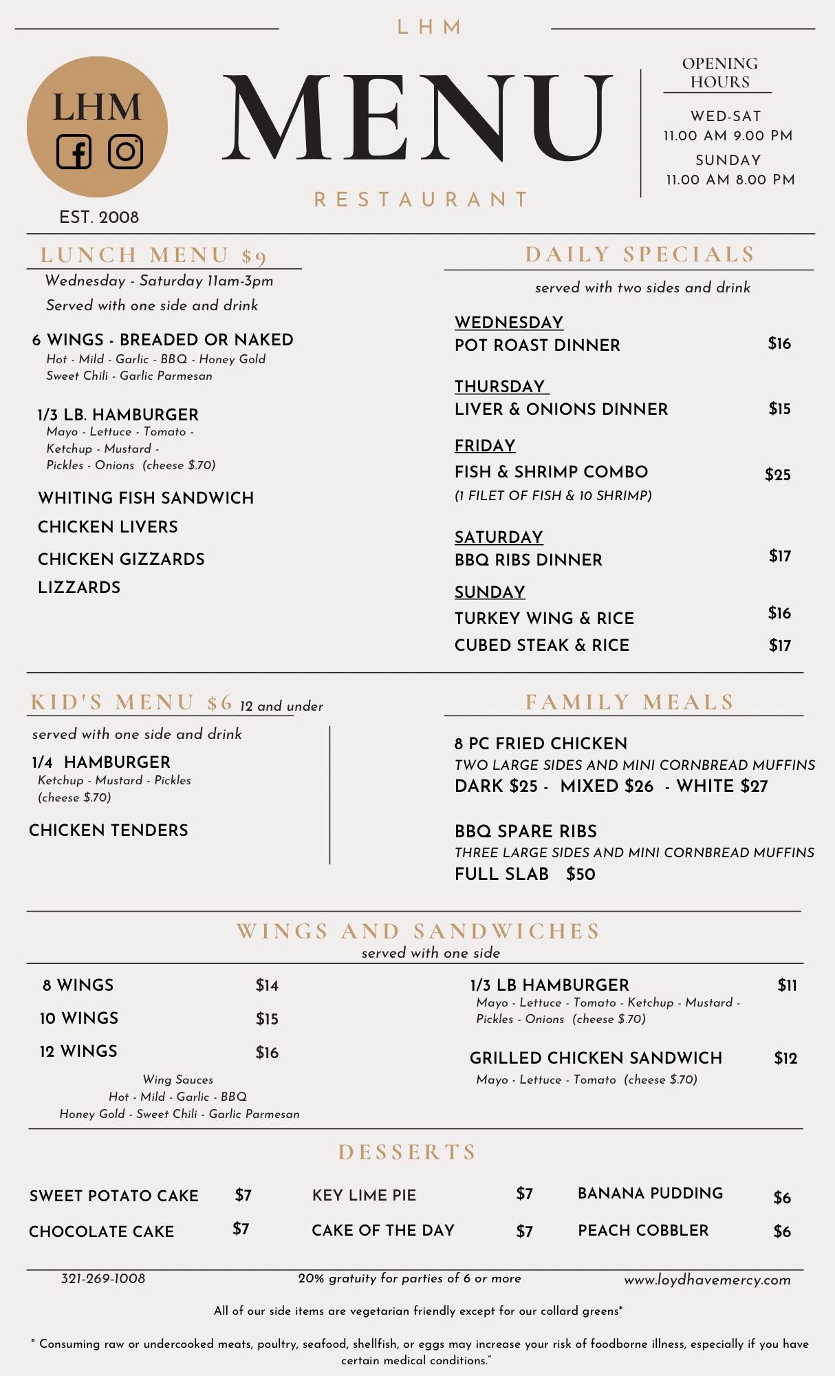 Menu at Loyd Have Mercy Restaurant, Titusville, S Washington Ave
