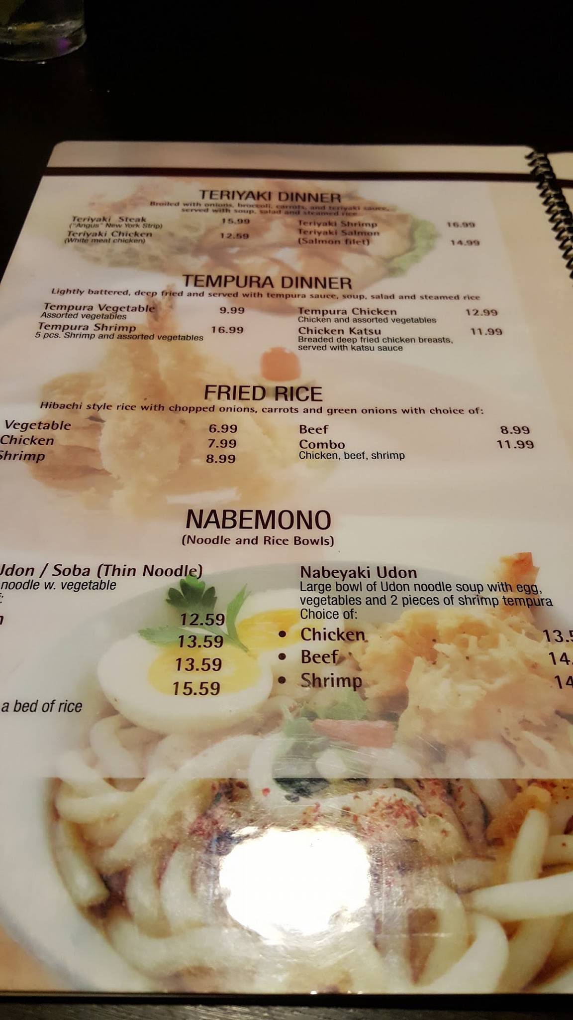 Menu at Hayashi Midtown restaurant, Lubbock, 19th St