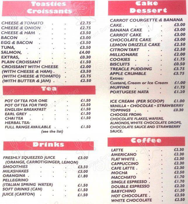 Carta de MAP Studio Cafe, Londres