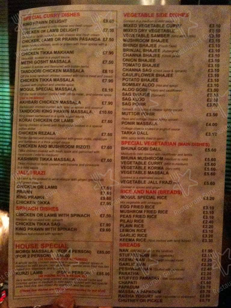 Menu at Mogul Dynasty restaurant, Ashtead, 1 Craddocks Parade