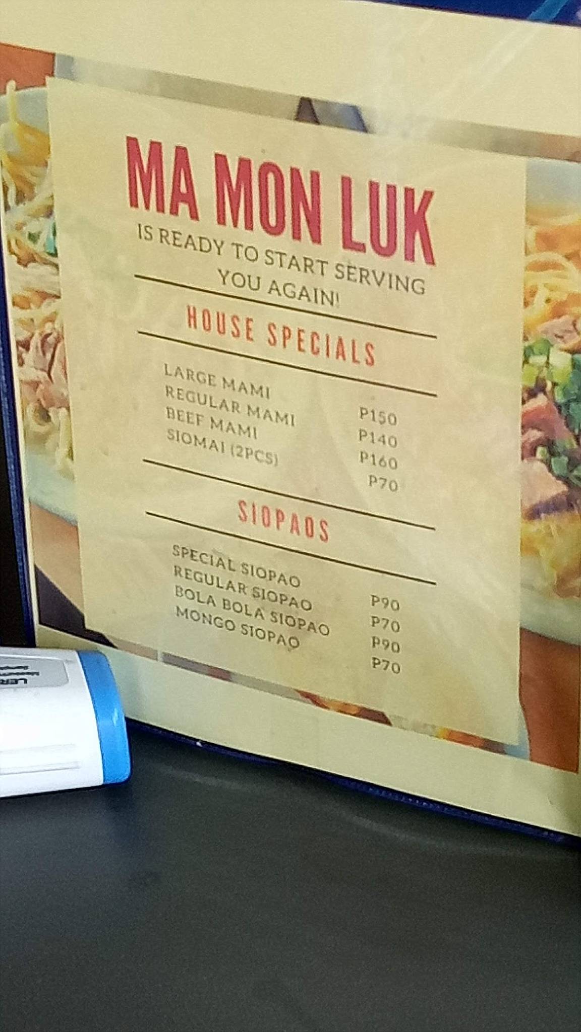 Menu at Ma Mon Luk restaurant, Quezon City, J2F5+54R