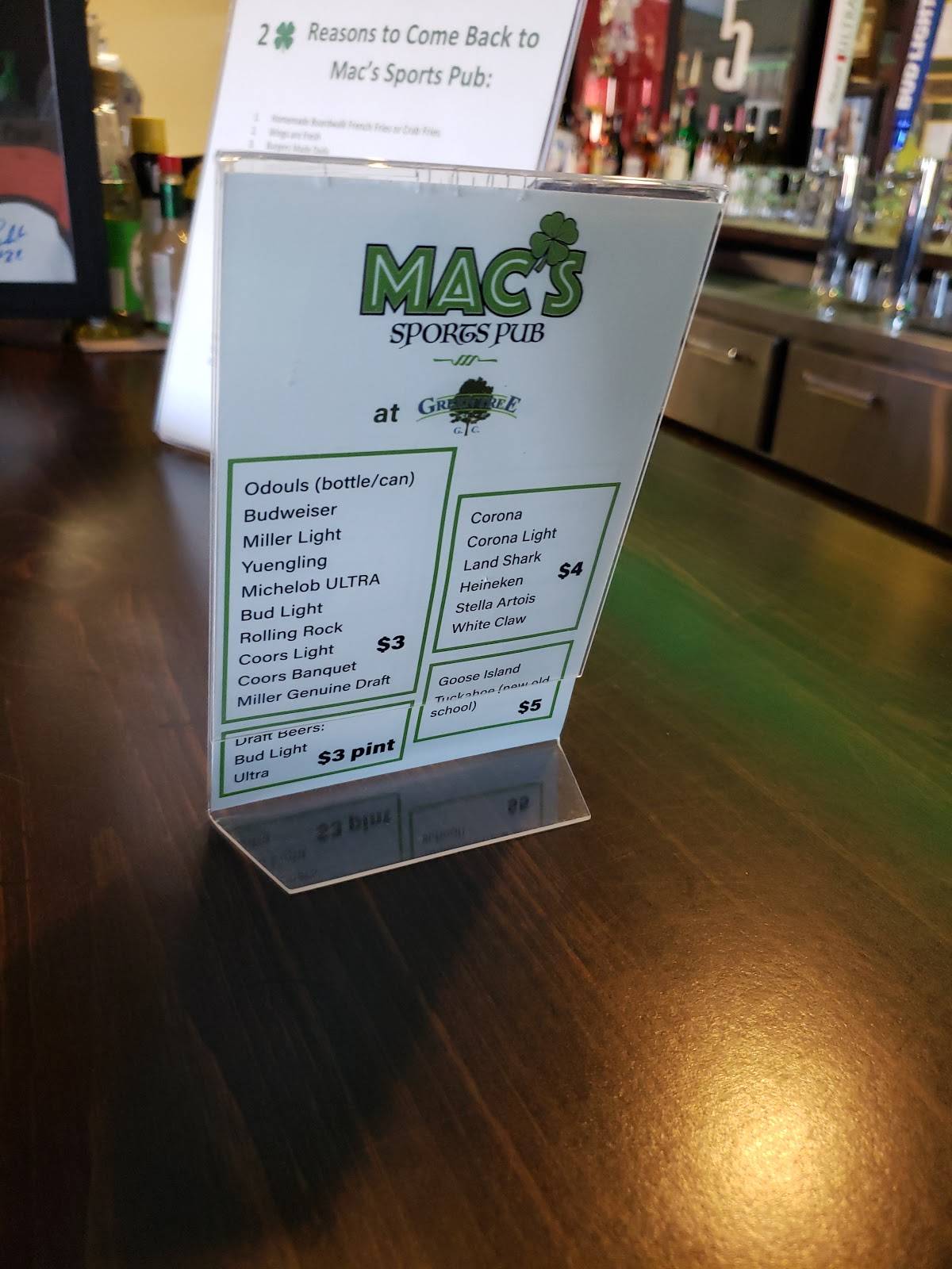 Menu at Mac’s All Sports Pub and Bar, Egg Harbor Township