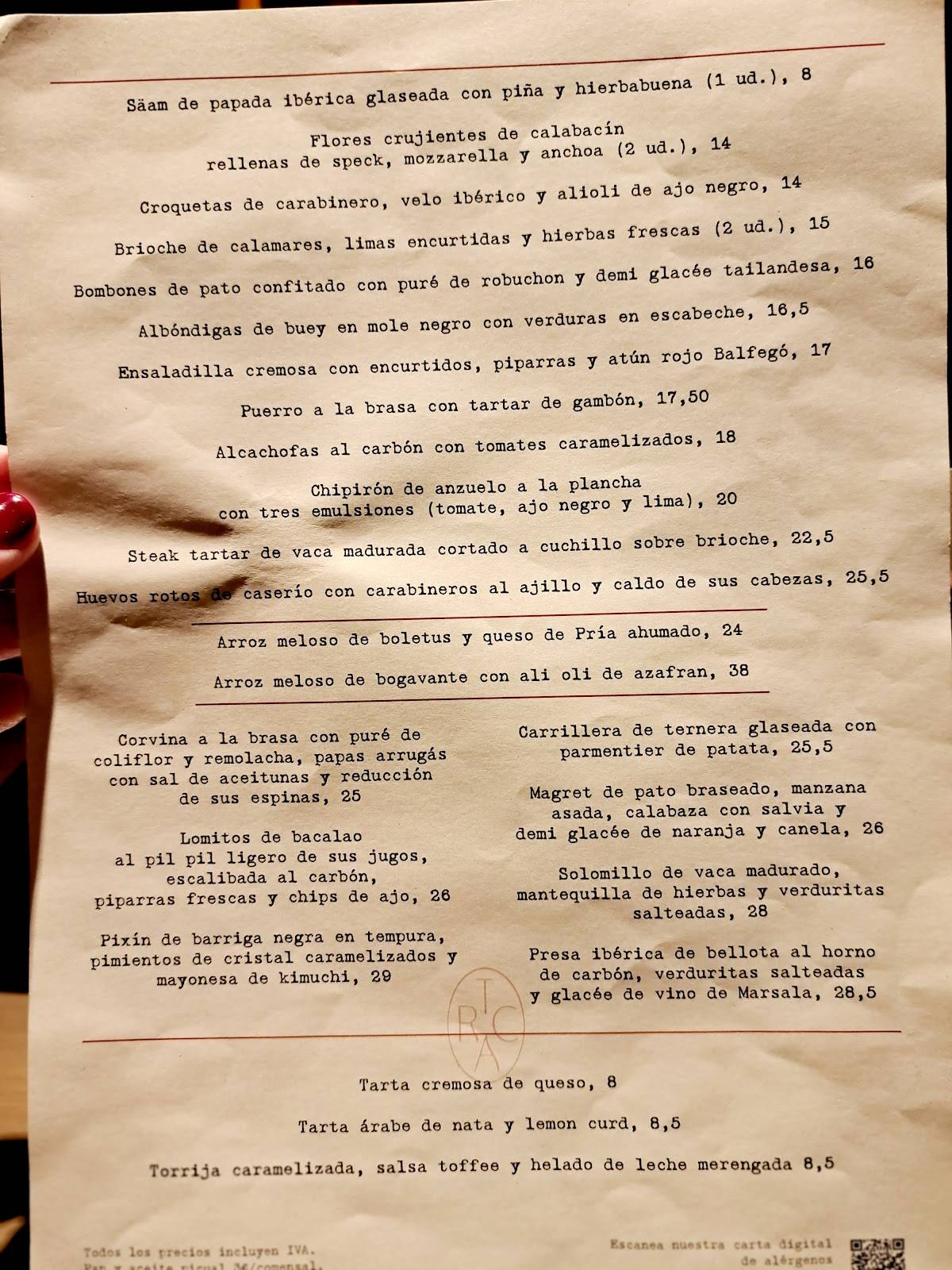 Carta de Restaurante Terracotta, Madrid
