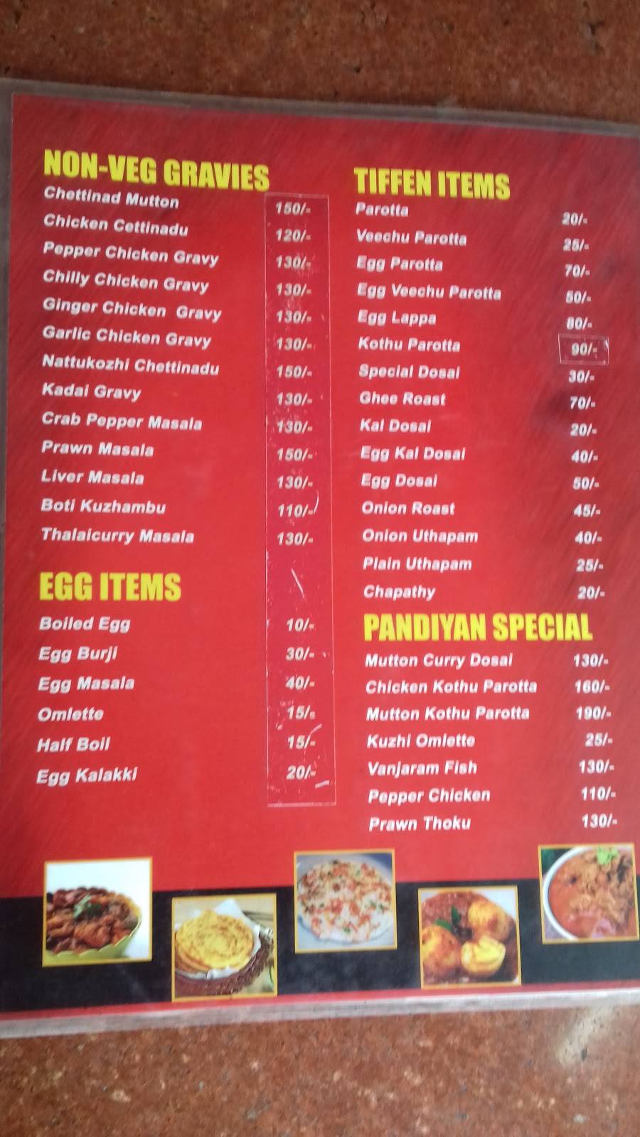 Menu at Madurai Pandiyan Hotel vellore, Vellore