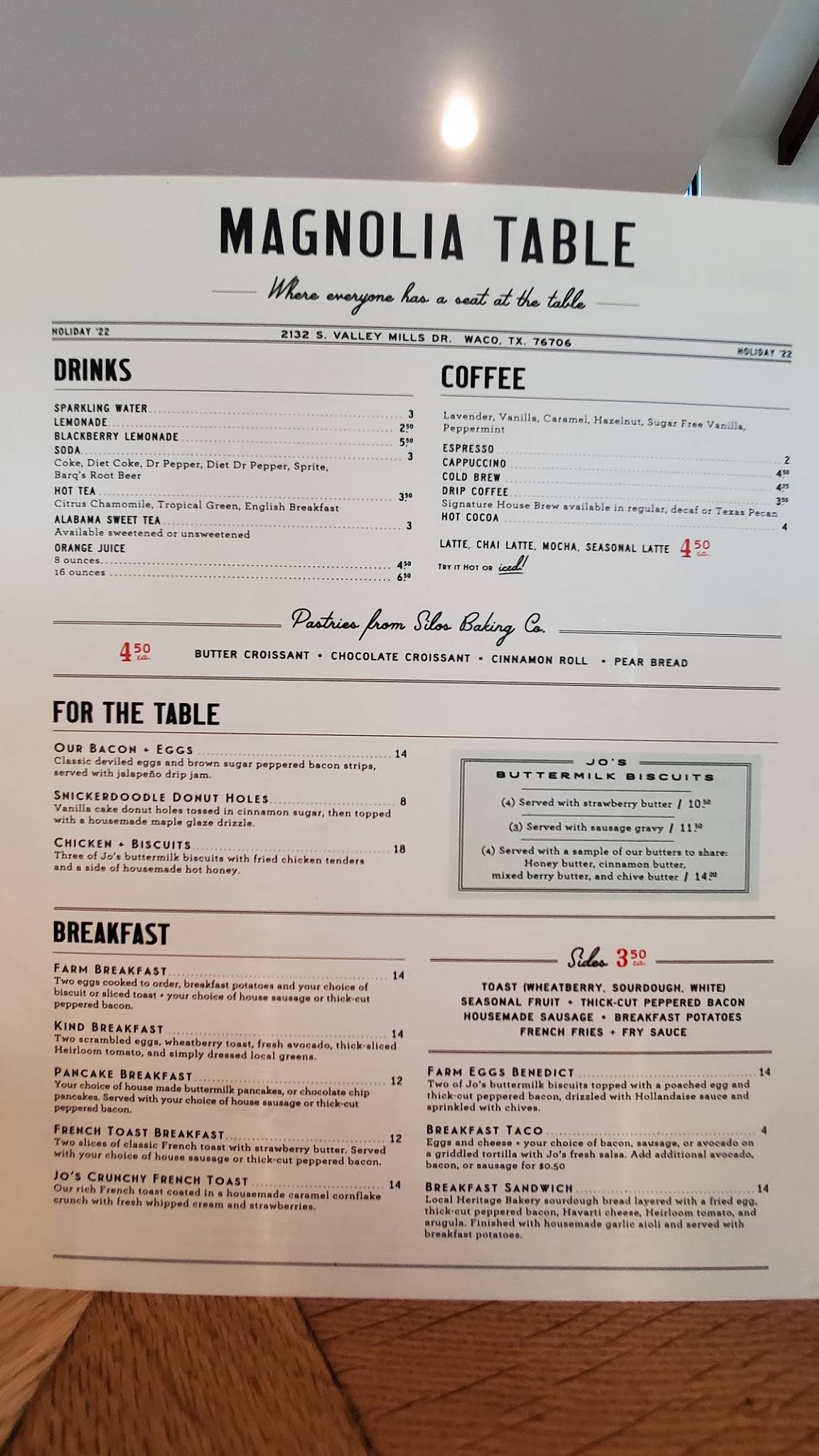 Menu at Magnolia Table desserts, Waco