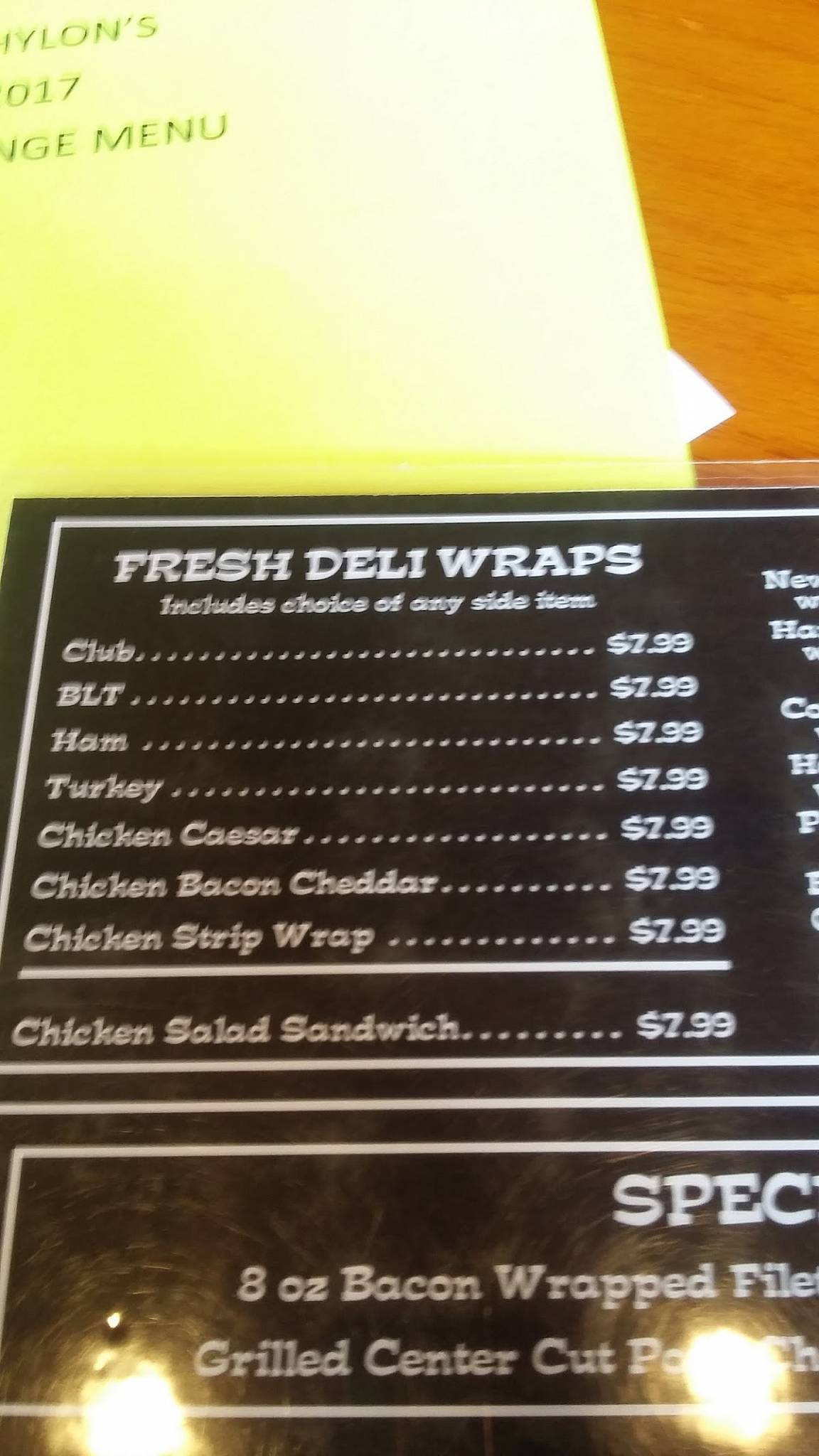 Menu at Mahylon's BBQ, Muskogee