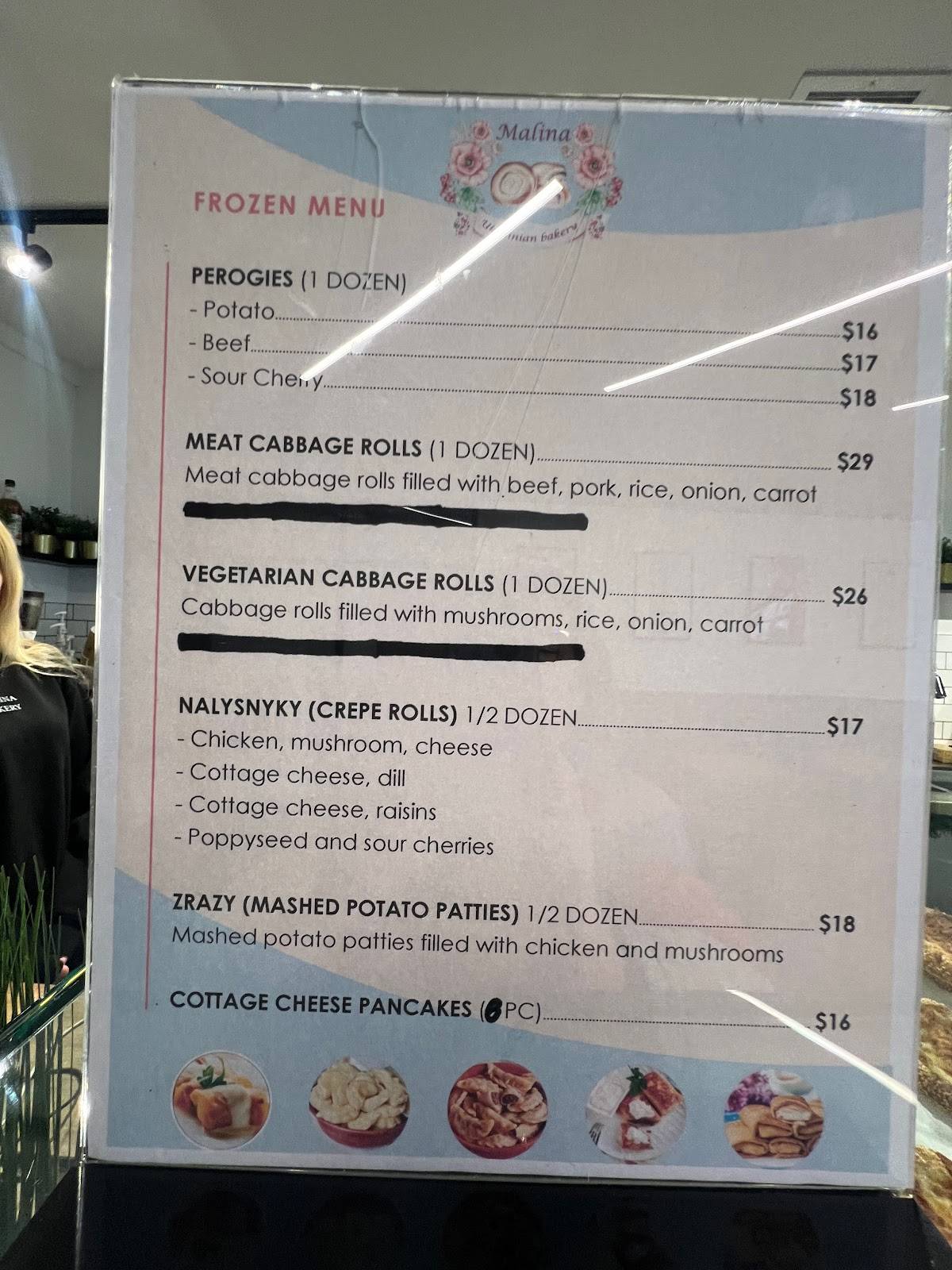 Menu at Malina Ukrainian Bakery and Eatery, Edmonton