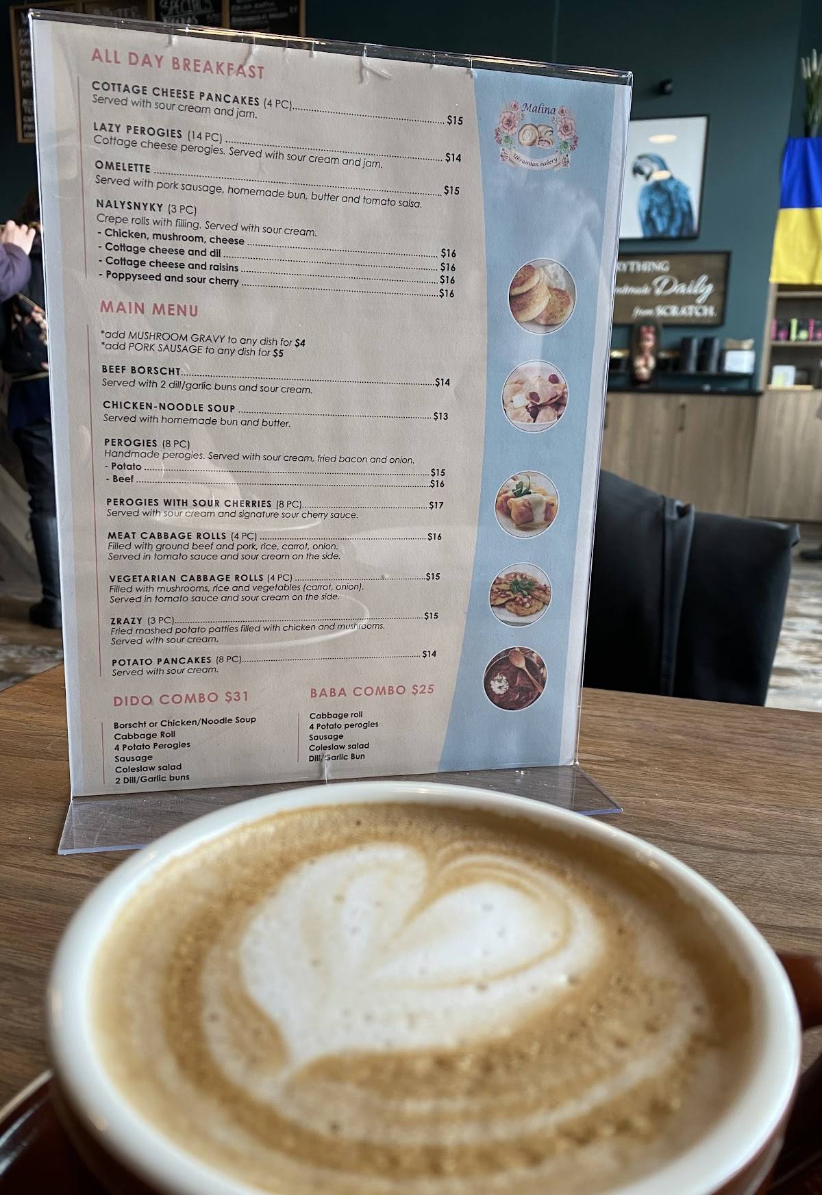 Menu at Malina Ukrainian Bakery and Eatery, Edmonton