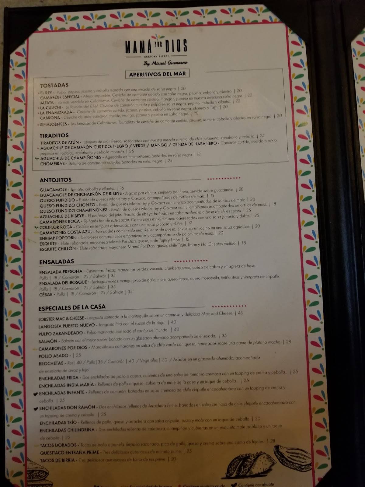 Menu at Mamá Por Dios restaurant, Rancho Cucamonga