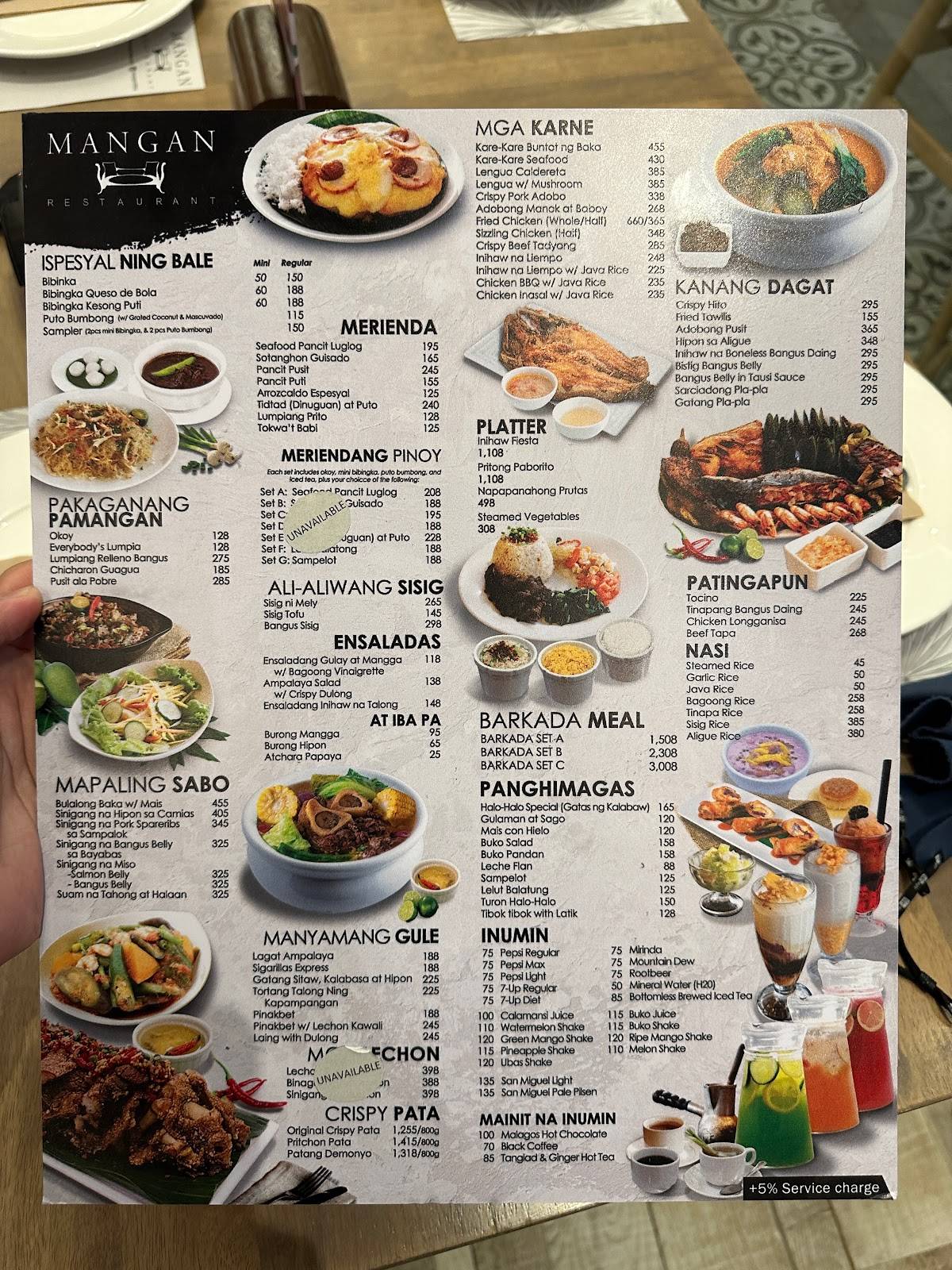 Menu at Mangan Restaurant Ayala Malls Manila Bay, Parañaque, GXFQ+2G7