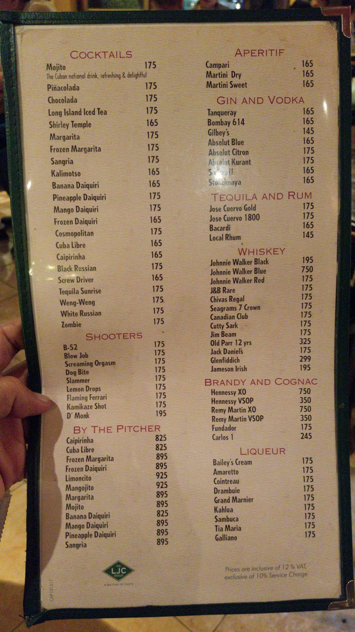 Menu at Cafe Adriatico, Manila, M. Adriatico St