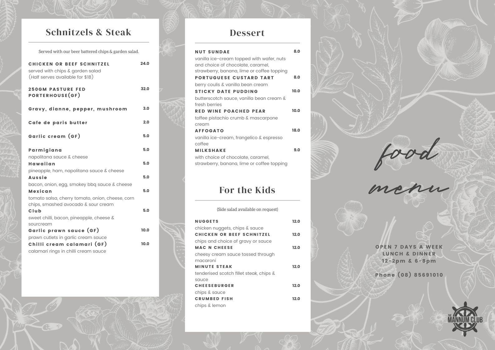 Menu at Mannum Community Club, Mannum