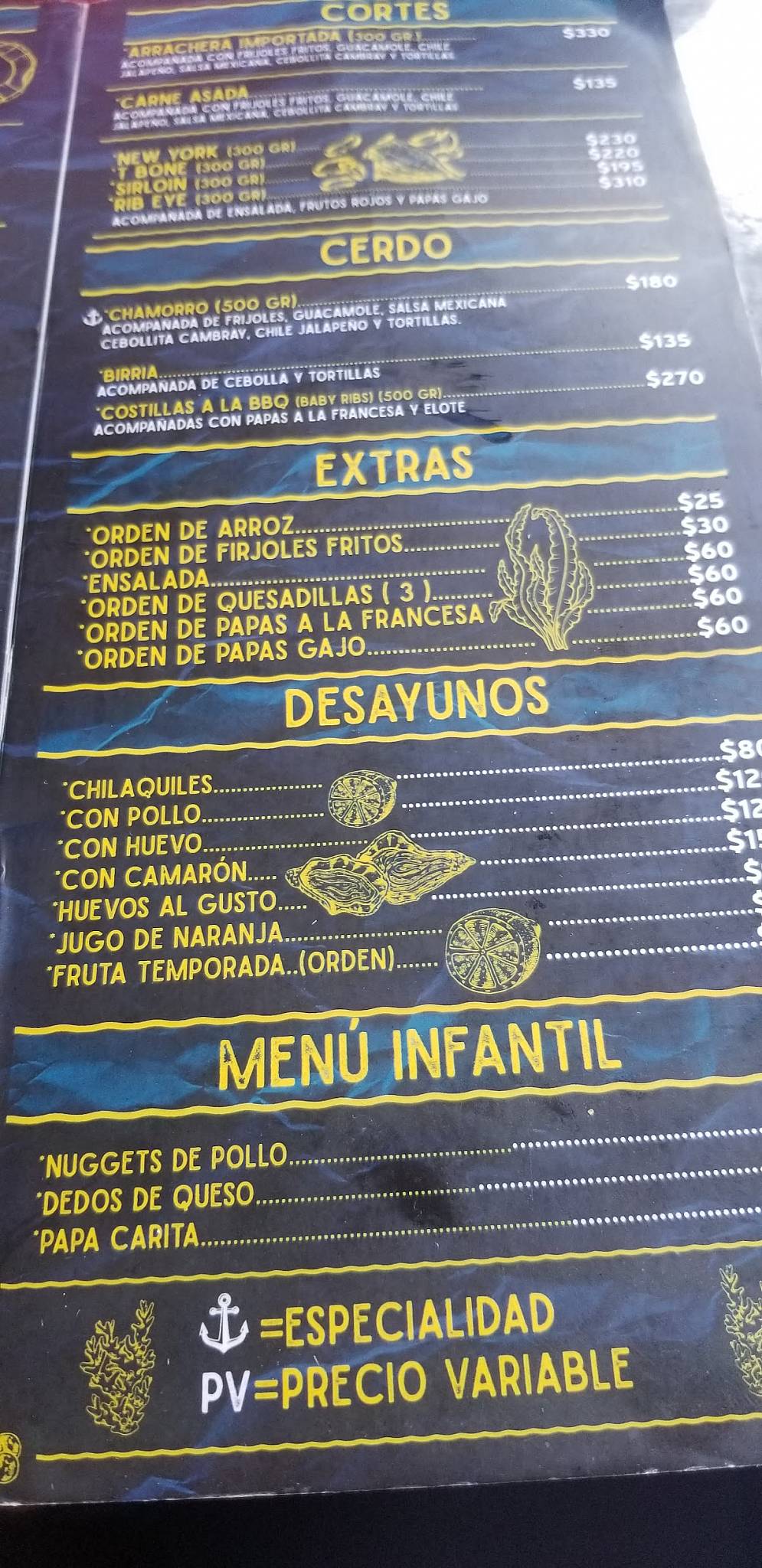 Menu at Mariscos el Mar Campestre II restaurant, Tequila