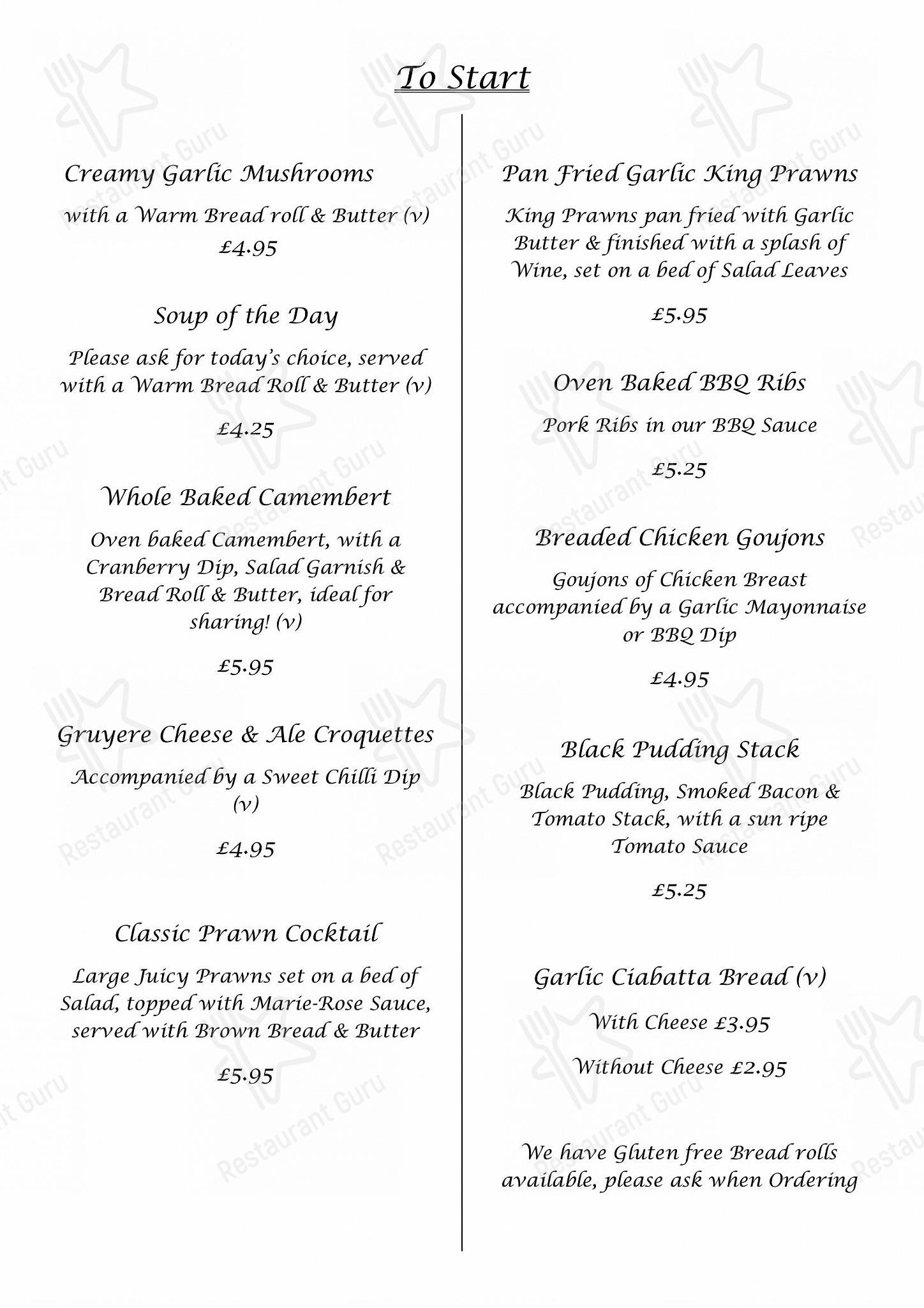 Menu at The Marquis Of Granby pub & bar, Ipstones