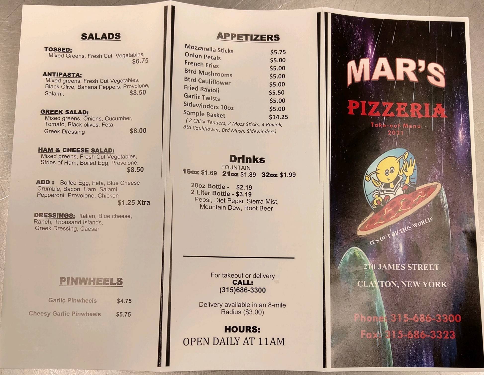 Menu at Mar's Pizzeria, Clayton