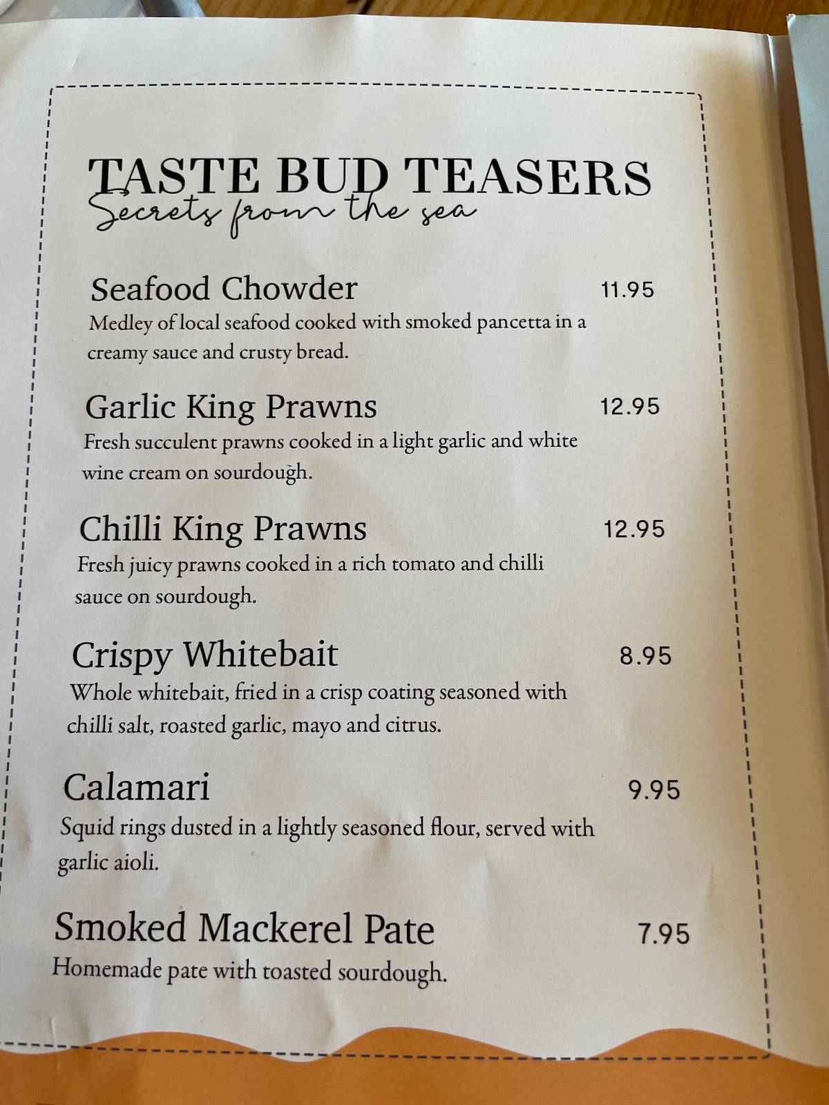 Menu at Marsden Grotto pub & bar, South Shields