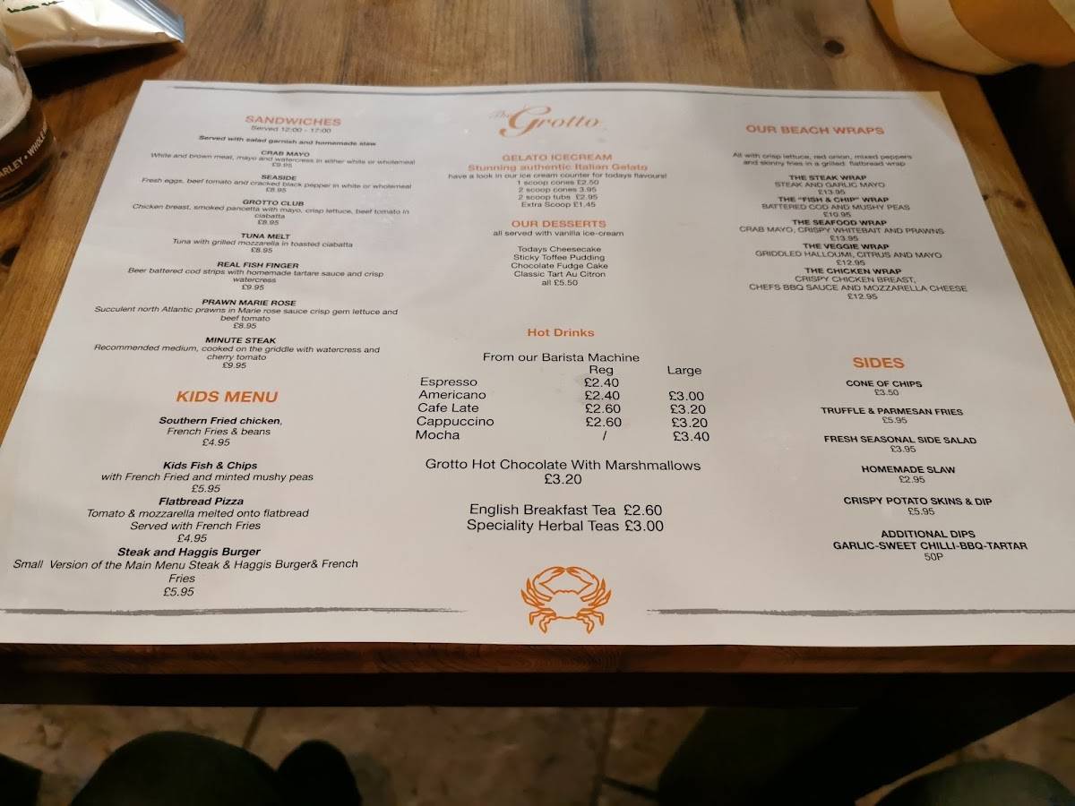 Menu at Marsden Grotto pub & bar, South Shields