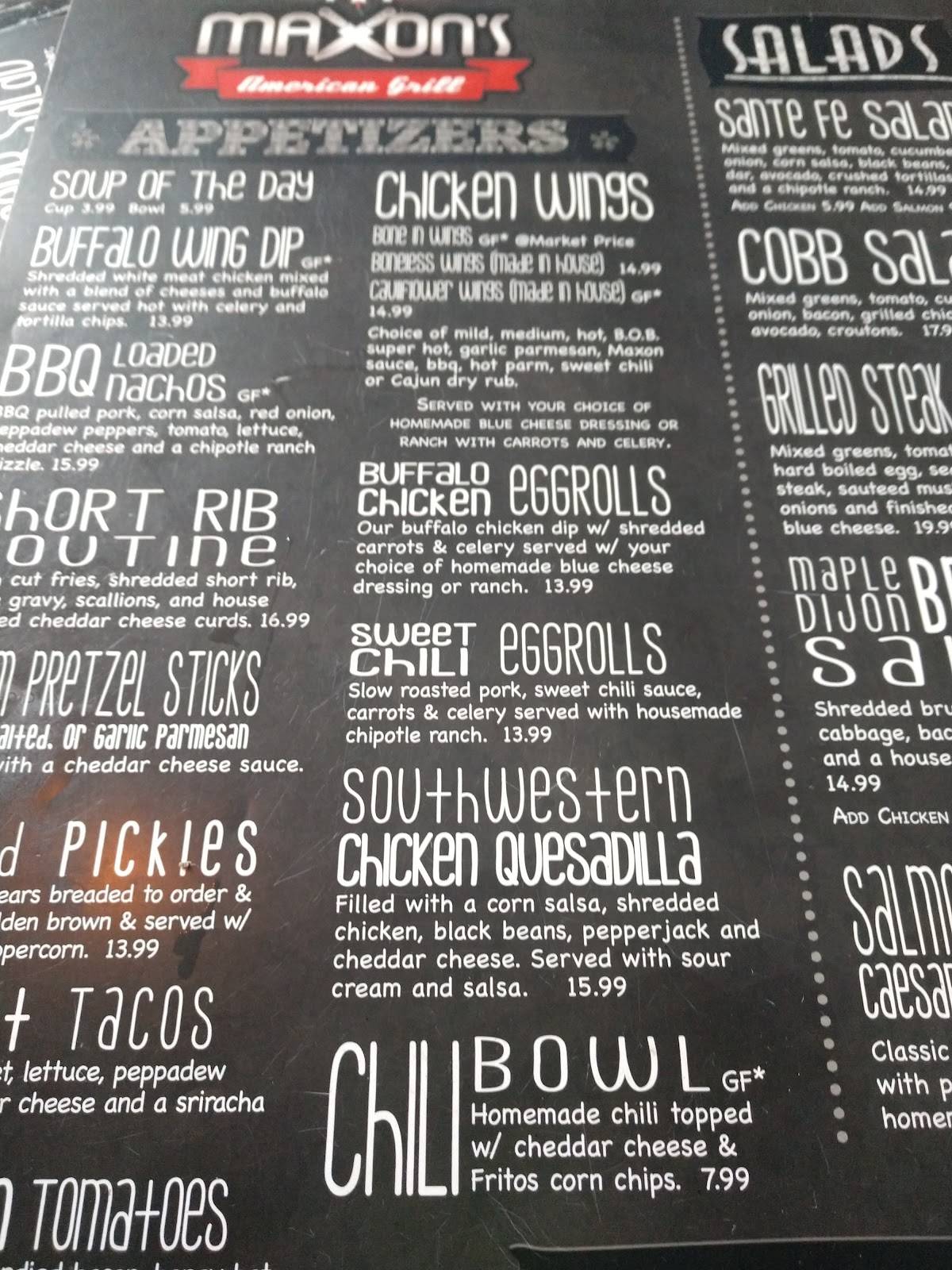 Menu at Maxon's American Grill restaurant, East Glenville