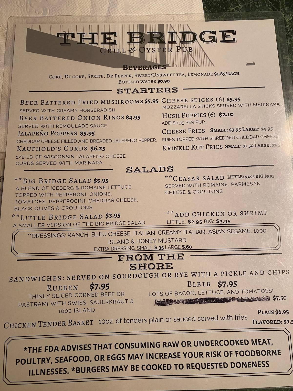 Menu at The Bridge Grill and Oyster Bar, Stockbridge