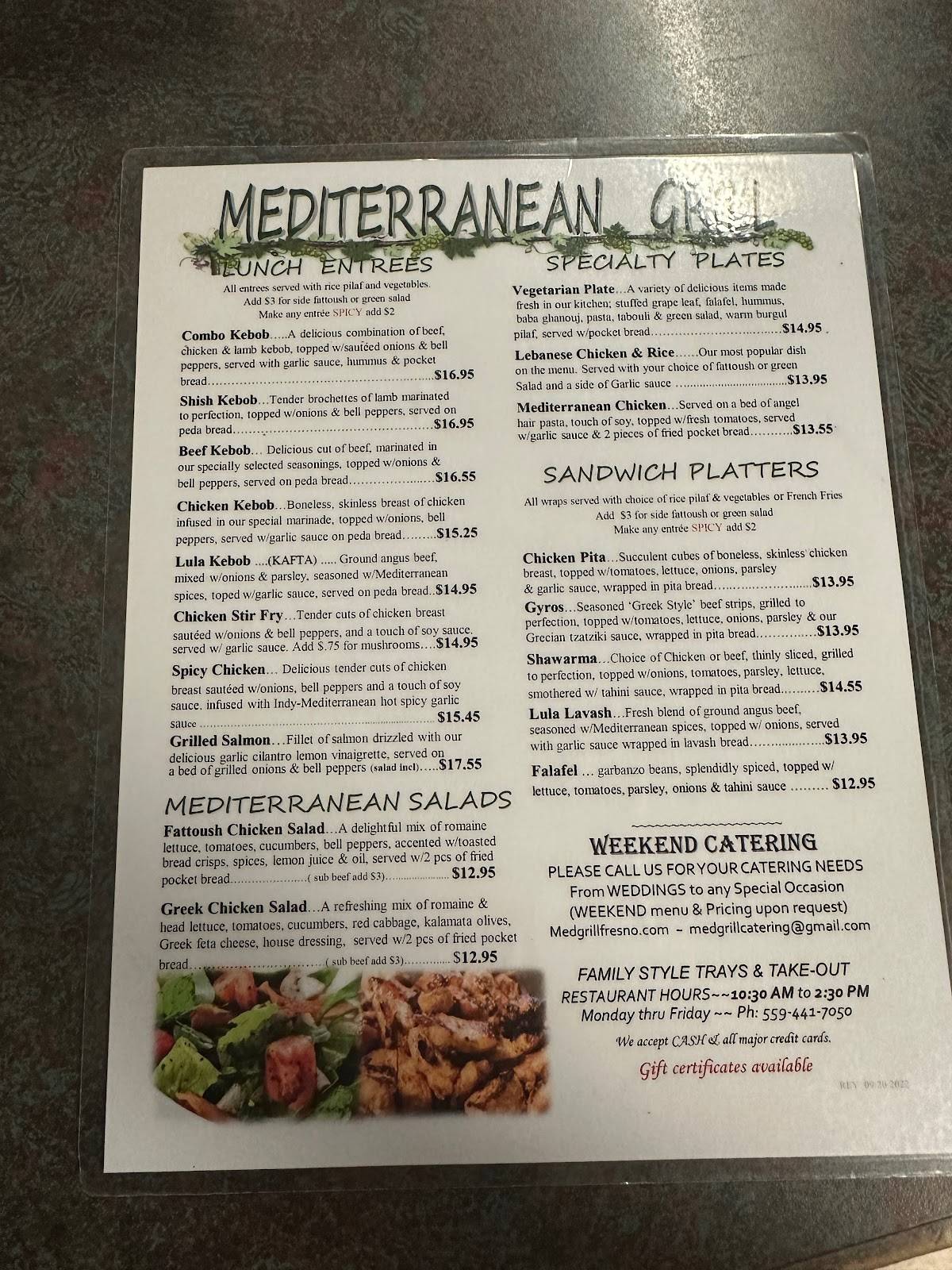 Menu at Mediterranean Grill & Cafe, Fresno