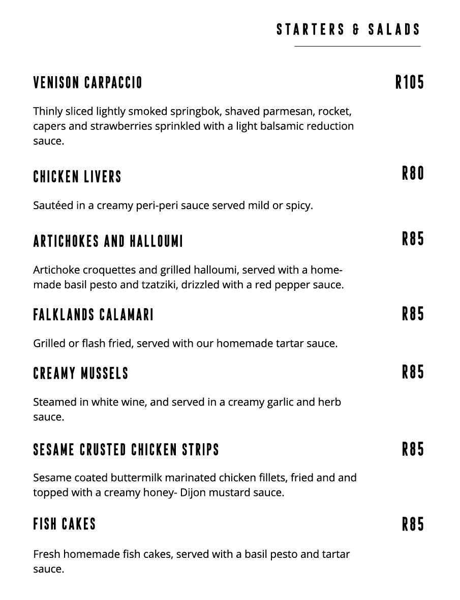 Menu at Meet On Milner restaurant, Pretoria, 378 Milner St