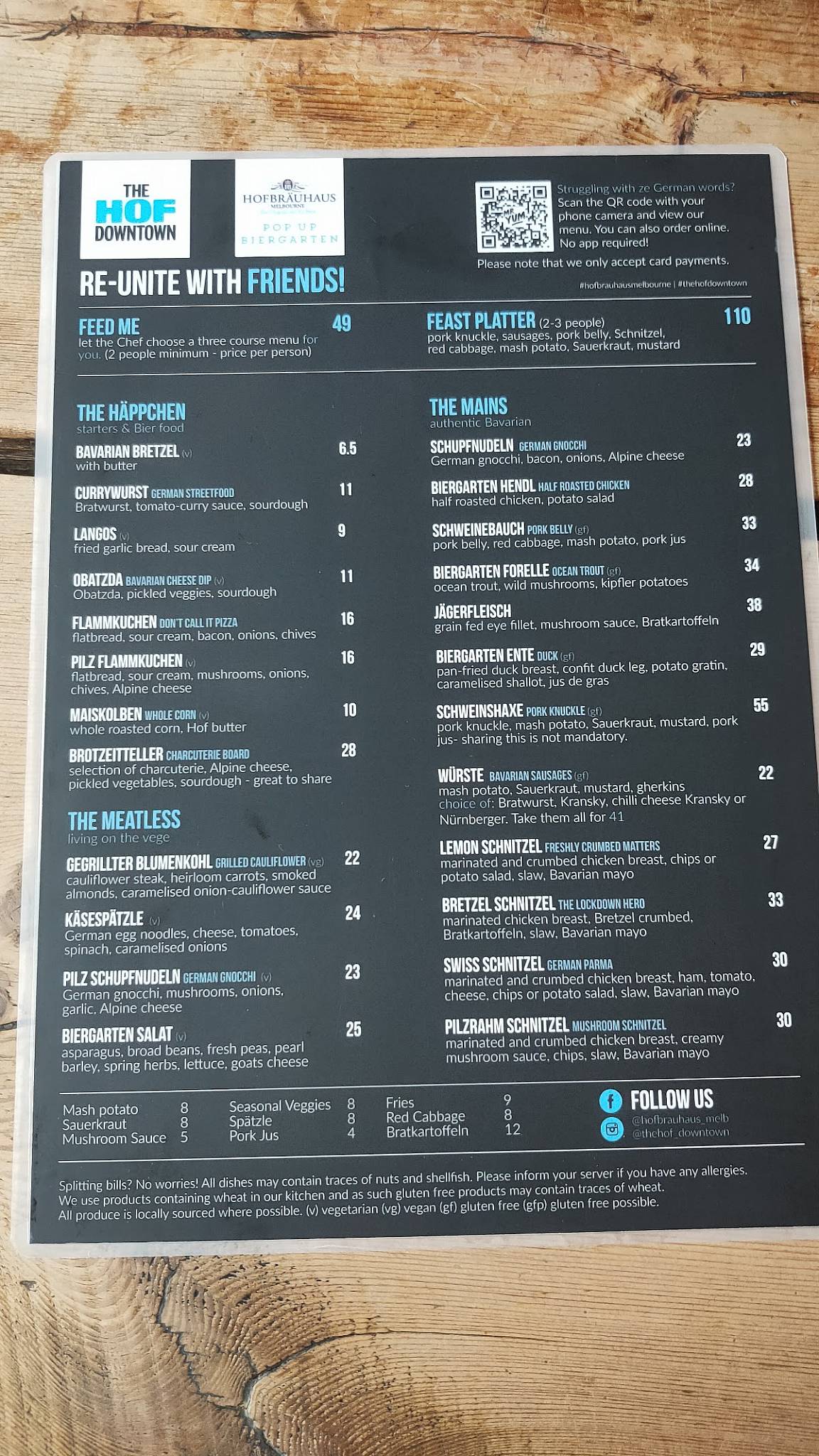 Menu at The Hof Dowtown pub & bar, Docklands
