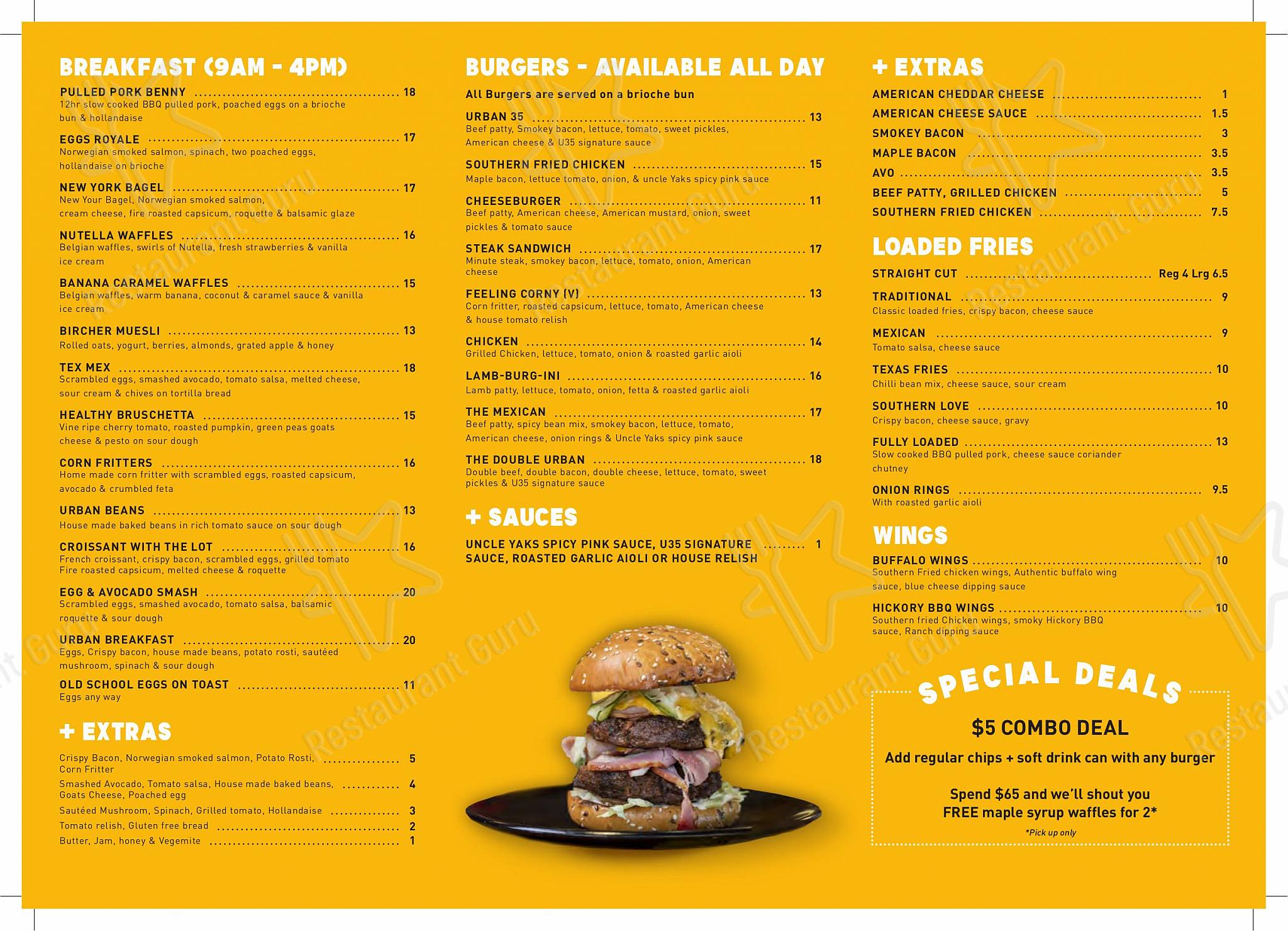 Menu at Urban 35 cafe, Melton