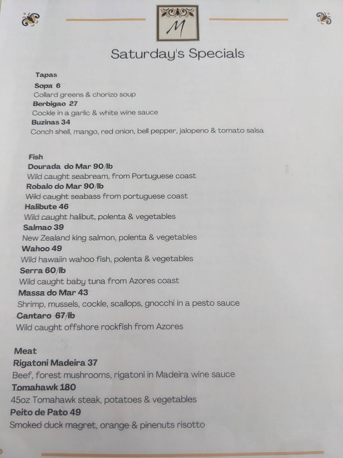 Menu at Mercado Restaurant, Toronto