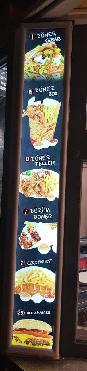 Menu at Metropol Döner Kebab restaurant, Berlin