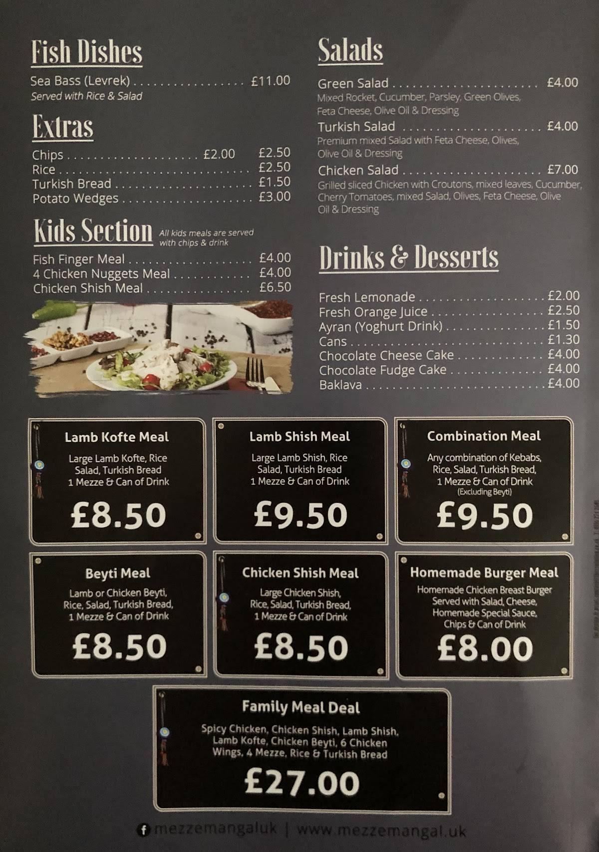 Menu at Mezze Mangal restaurant, Leicester