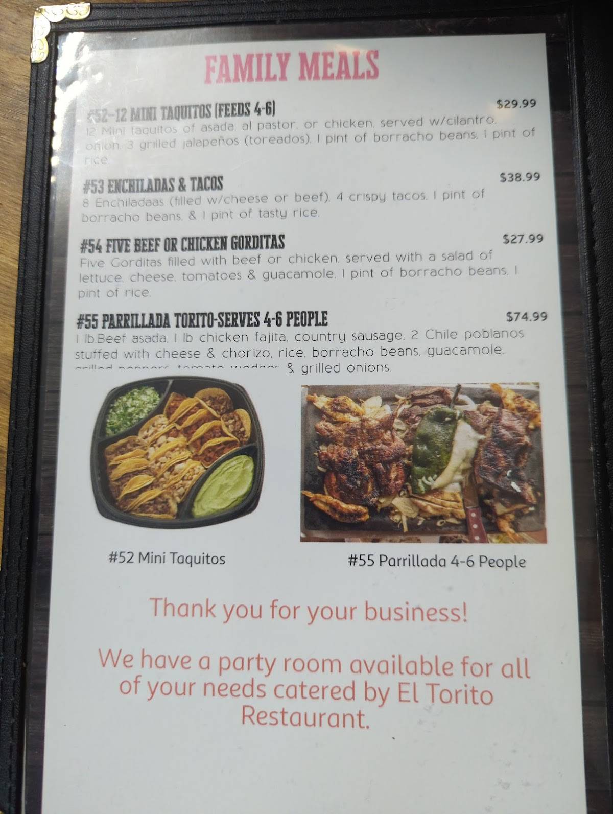 Menu at Mi Torito Restaurant mexican, New Braunfels