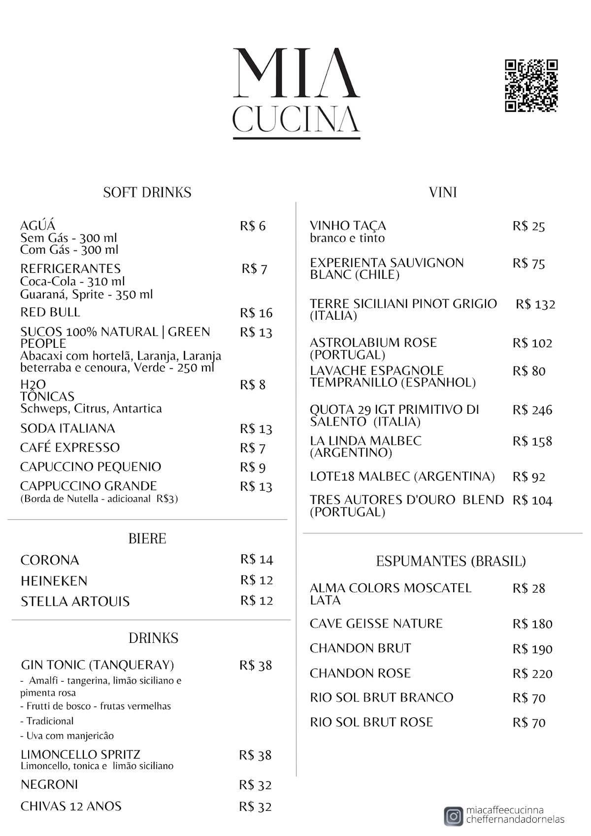 Menu em Mia Caffe e Cucina restaurante, Campinas