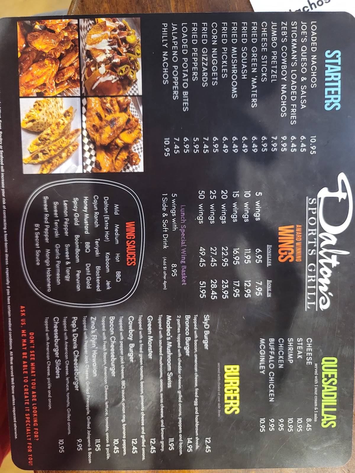 Menu at Dalton's Sports Grill pub & bar, Asbury Lake