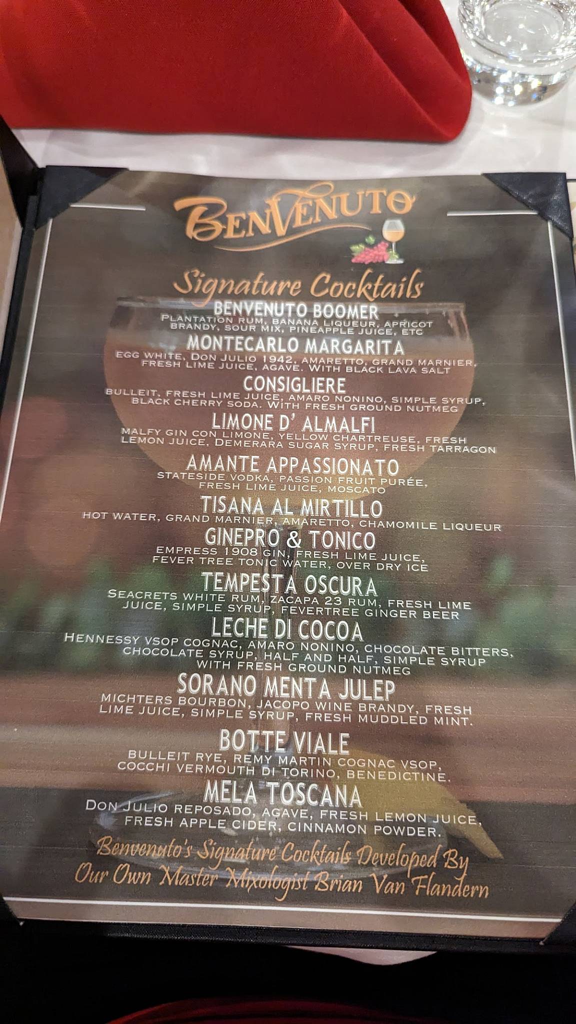 Menu at Benvenuto restaurant, Milford