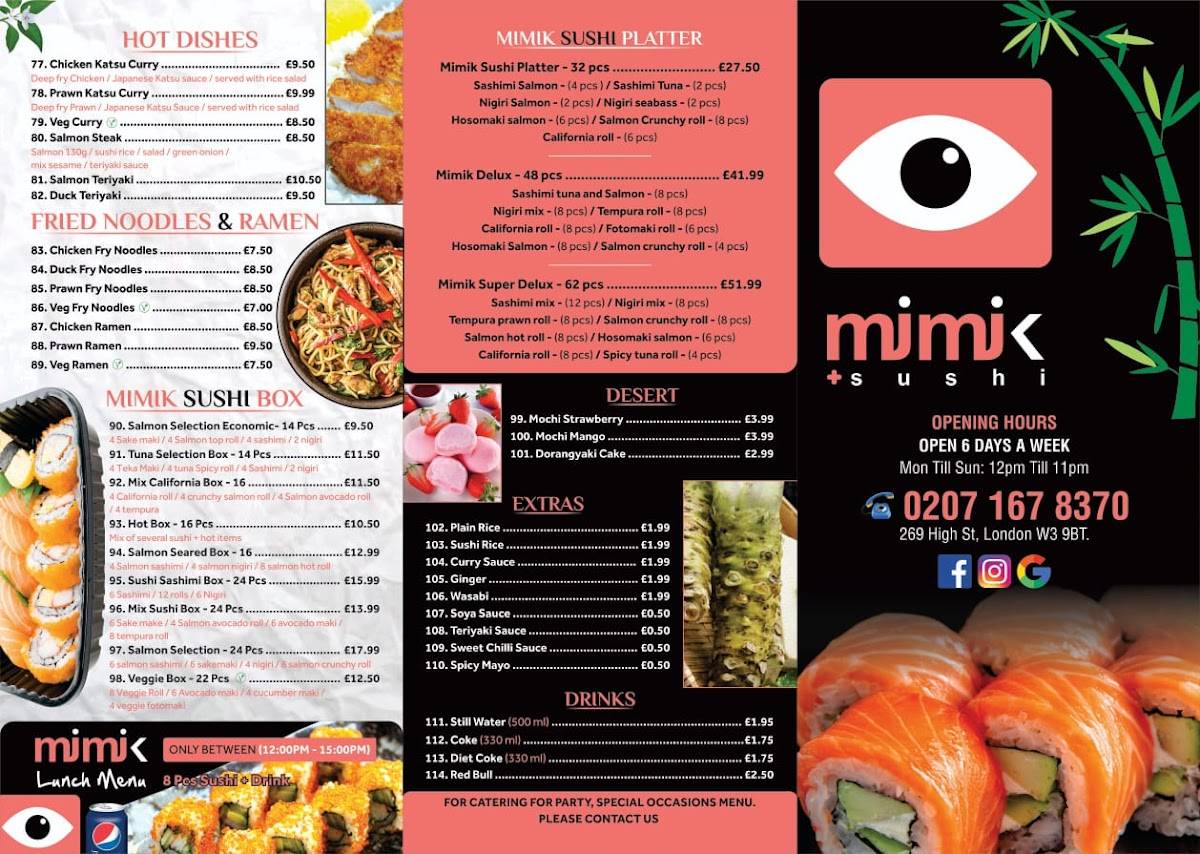 Menu at Mimik Sushi & Ramen (Acton) Bottomless Sushi restaurant, London