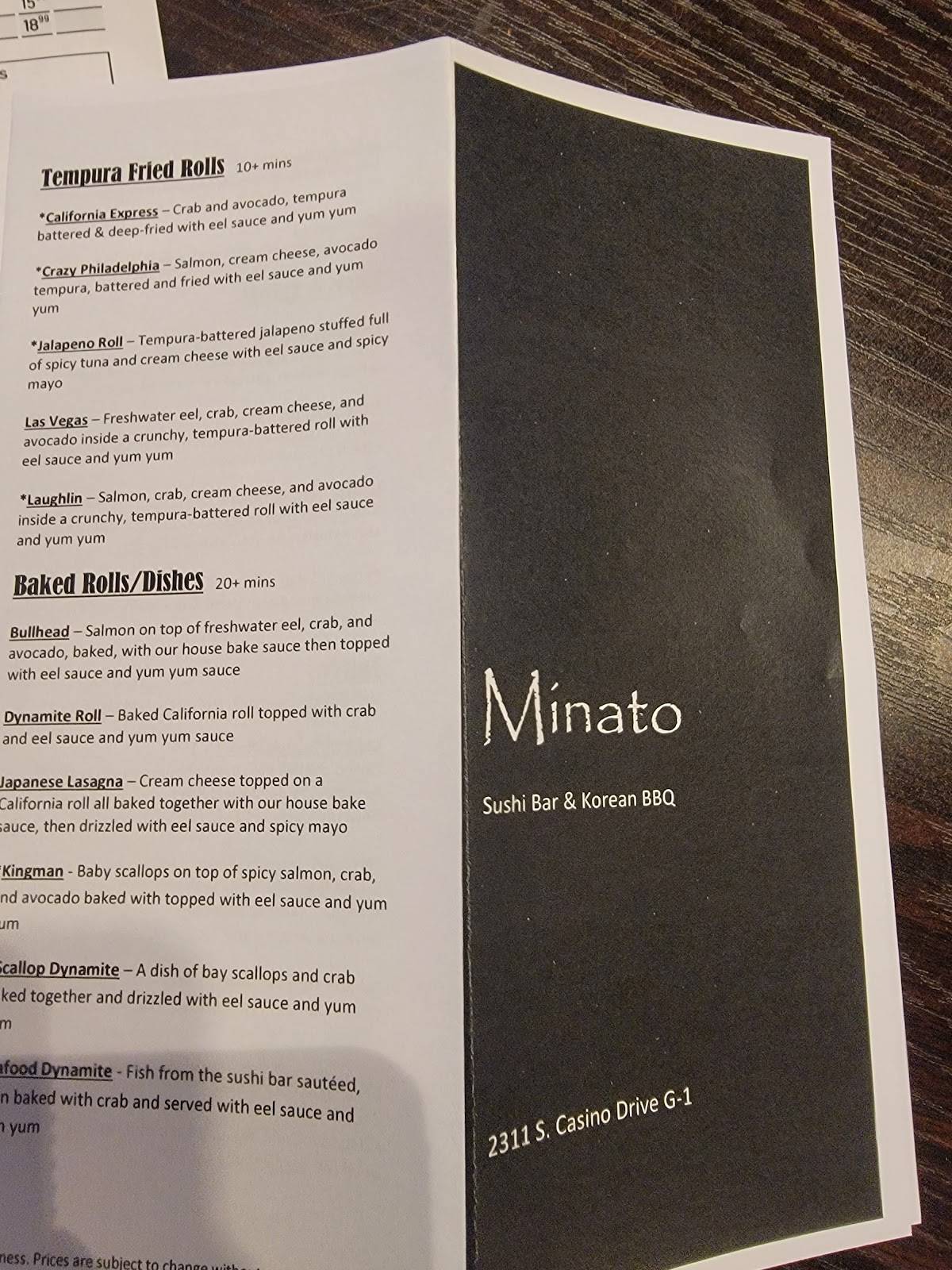 Menu at Minato Japanese & Korean Restaurant, Laughlin