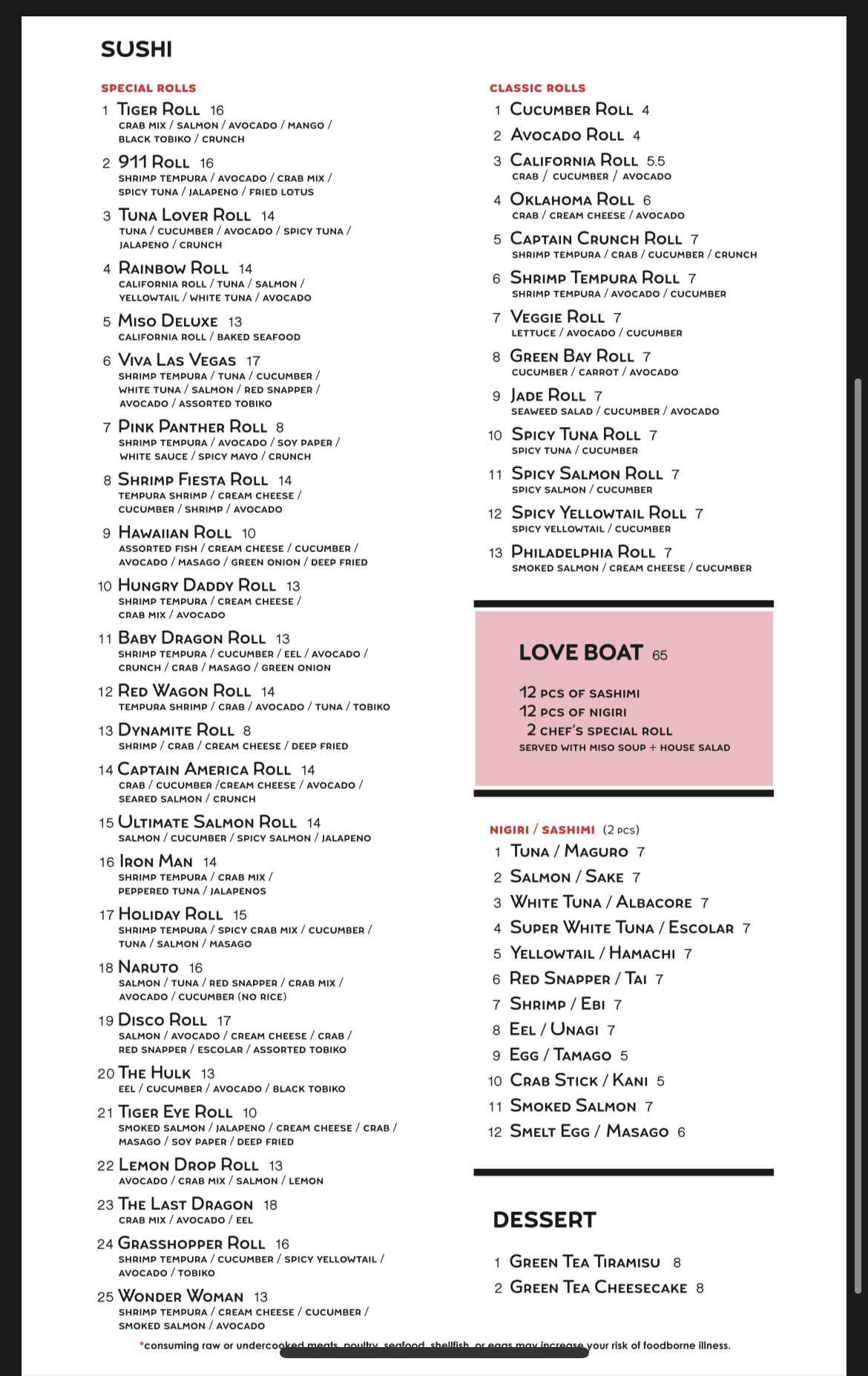 Menu at Miso Sushi, Ramen, Grill restaurant, Stillwater