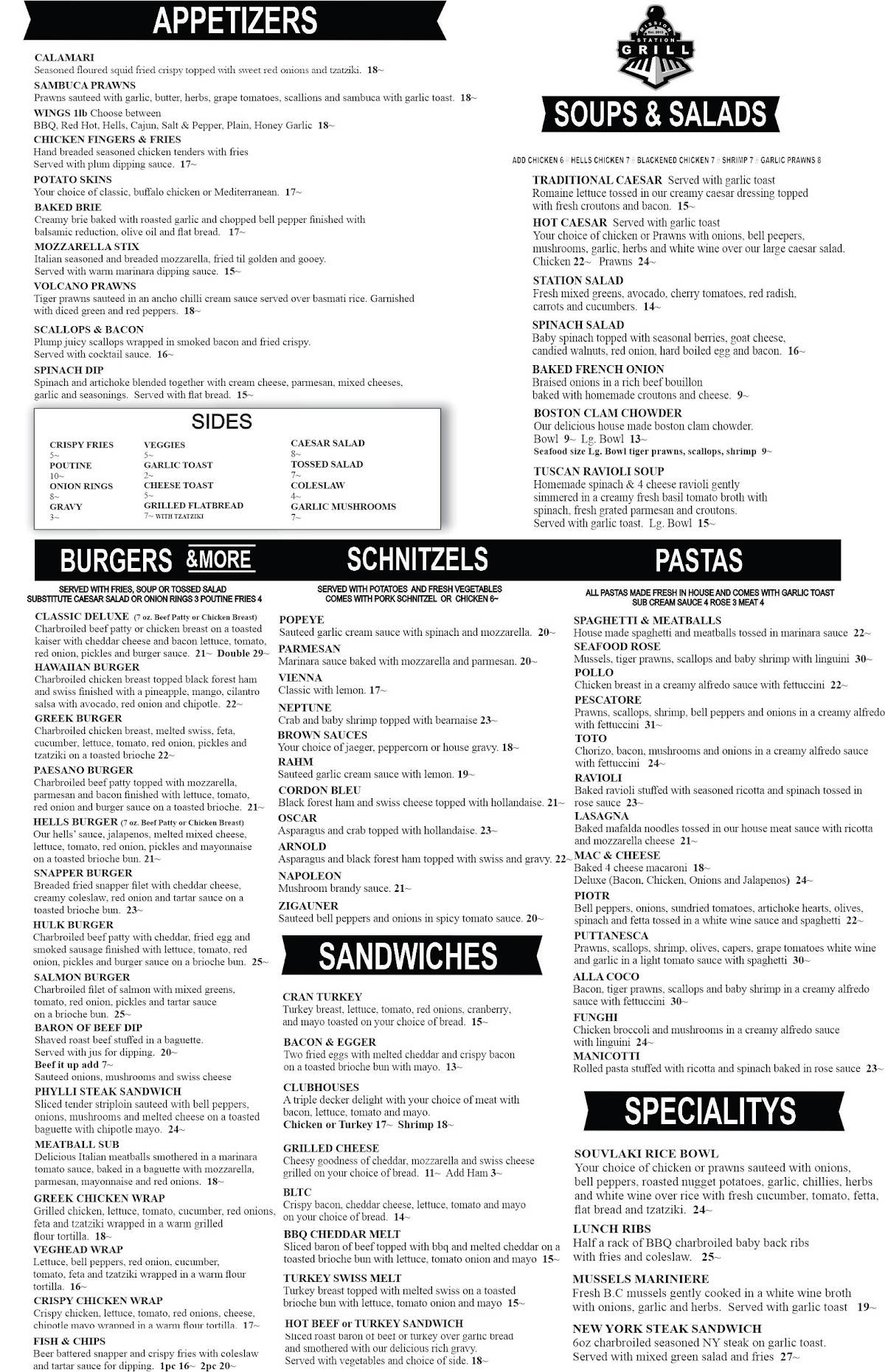 Menu at Mission Station Grill restaurant, Mission